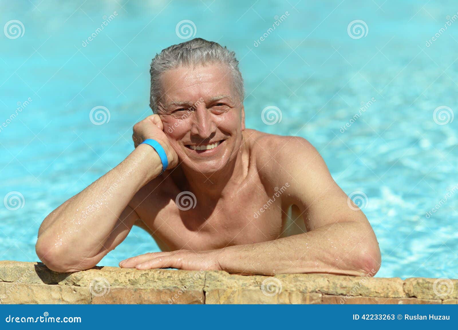 Senior man in pool stock image. Image of aged, adult - 42233263