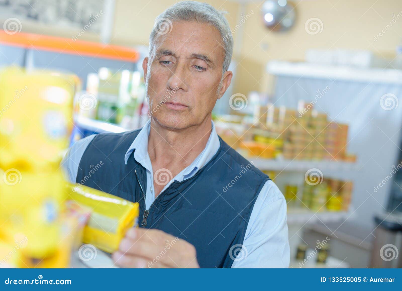 Senior Man Reading Food Packaging Stock Image - Image of hungry, packet ...