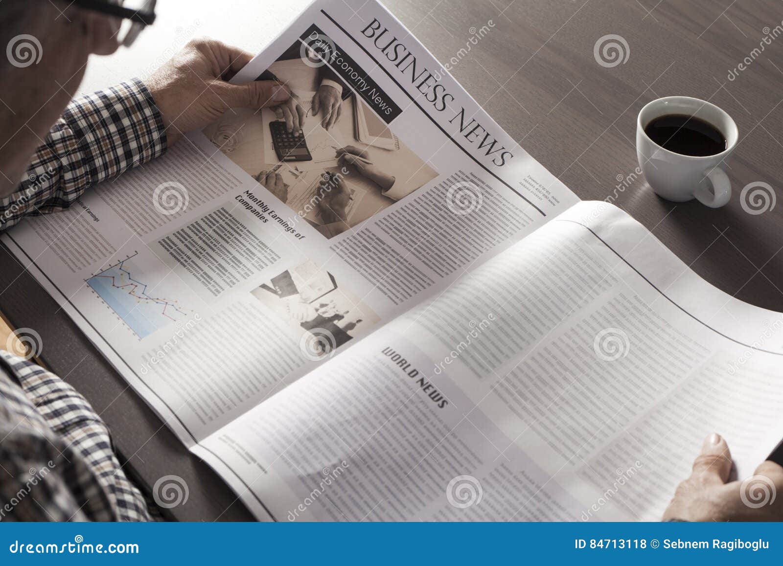 Senior Man Reading Newspaper on Table Stock Photo - Image of aged, look ...