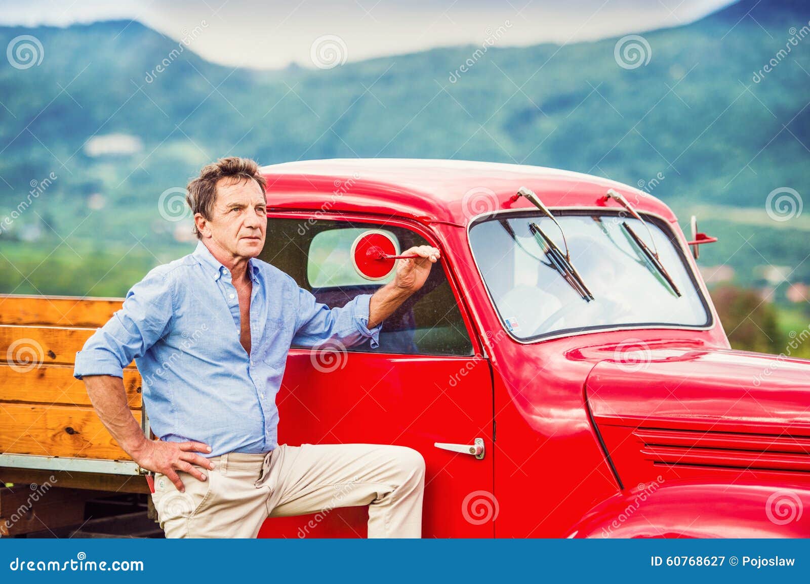 Senior man with red car stock image. Image of outside - 60768627