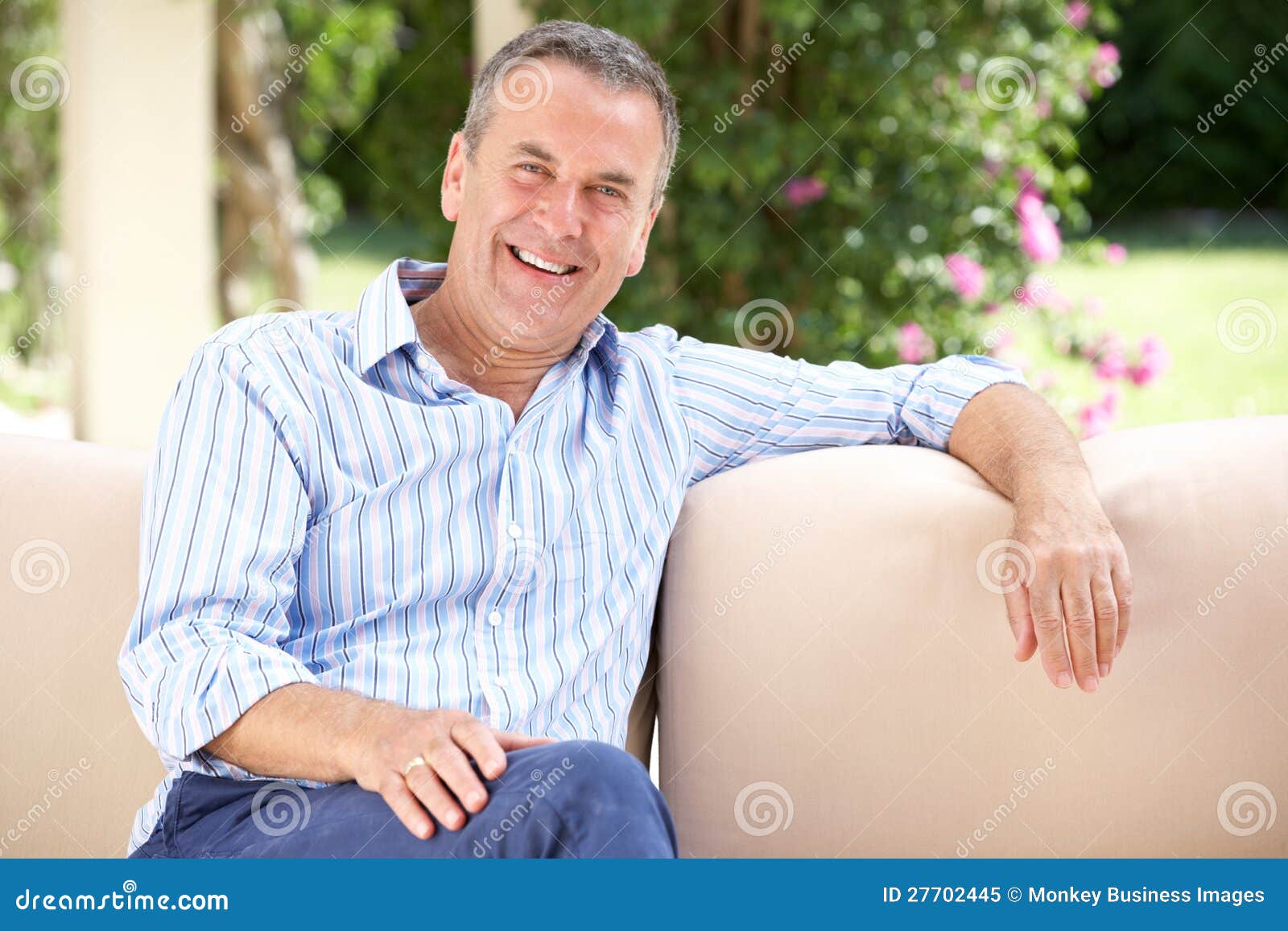 Senior Man Relaxing On Sofa At Home Stock Image Image Of People