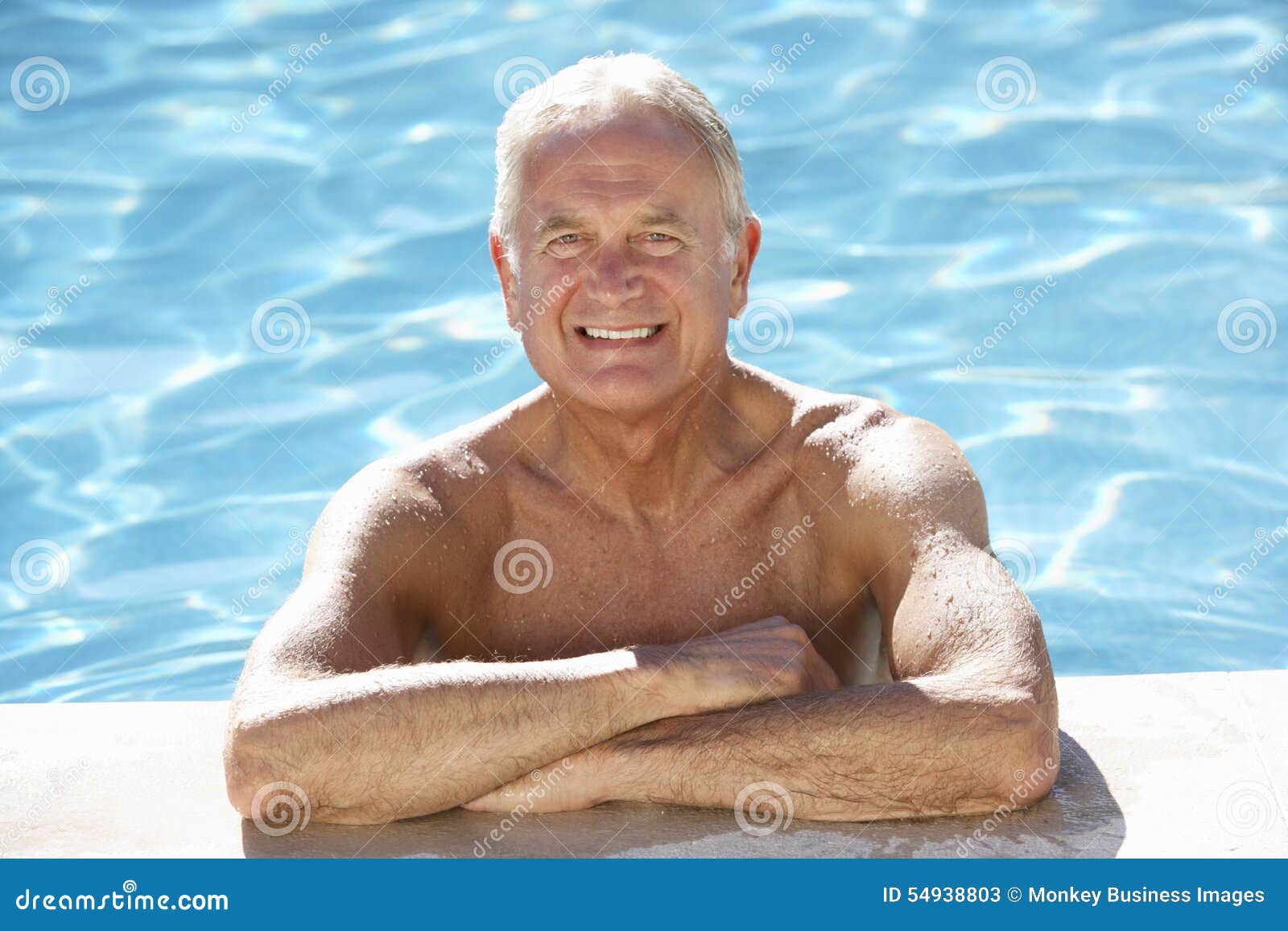 Senior Man Relaxing in Swimming Pool Stock Image - Image of outdoors ...