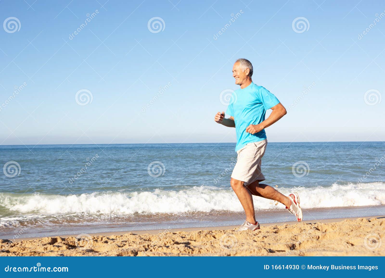 Senior Man Running Along Beach Stock Photo - Image of person ...
