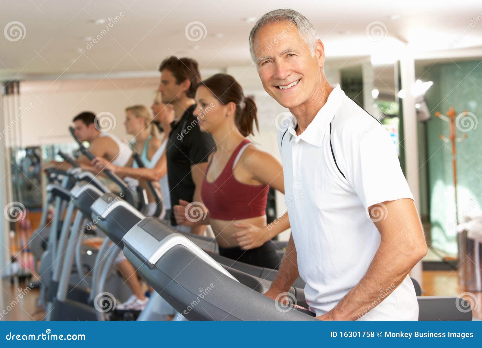 Senior Man on Running Machine Stock Photo - Image of sixties, older ...