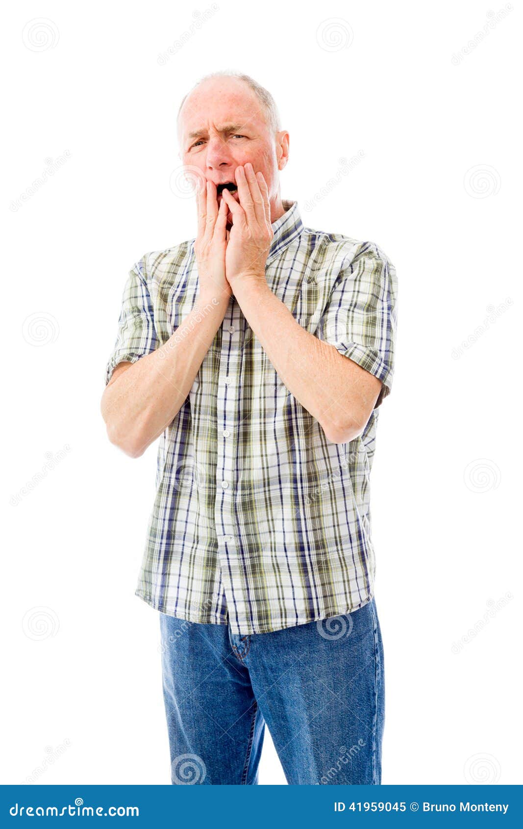 Senior Man Scared with Head in Hands Stock Image - Image of looking ...