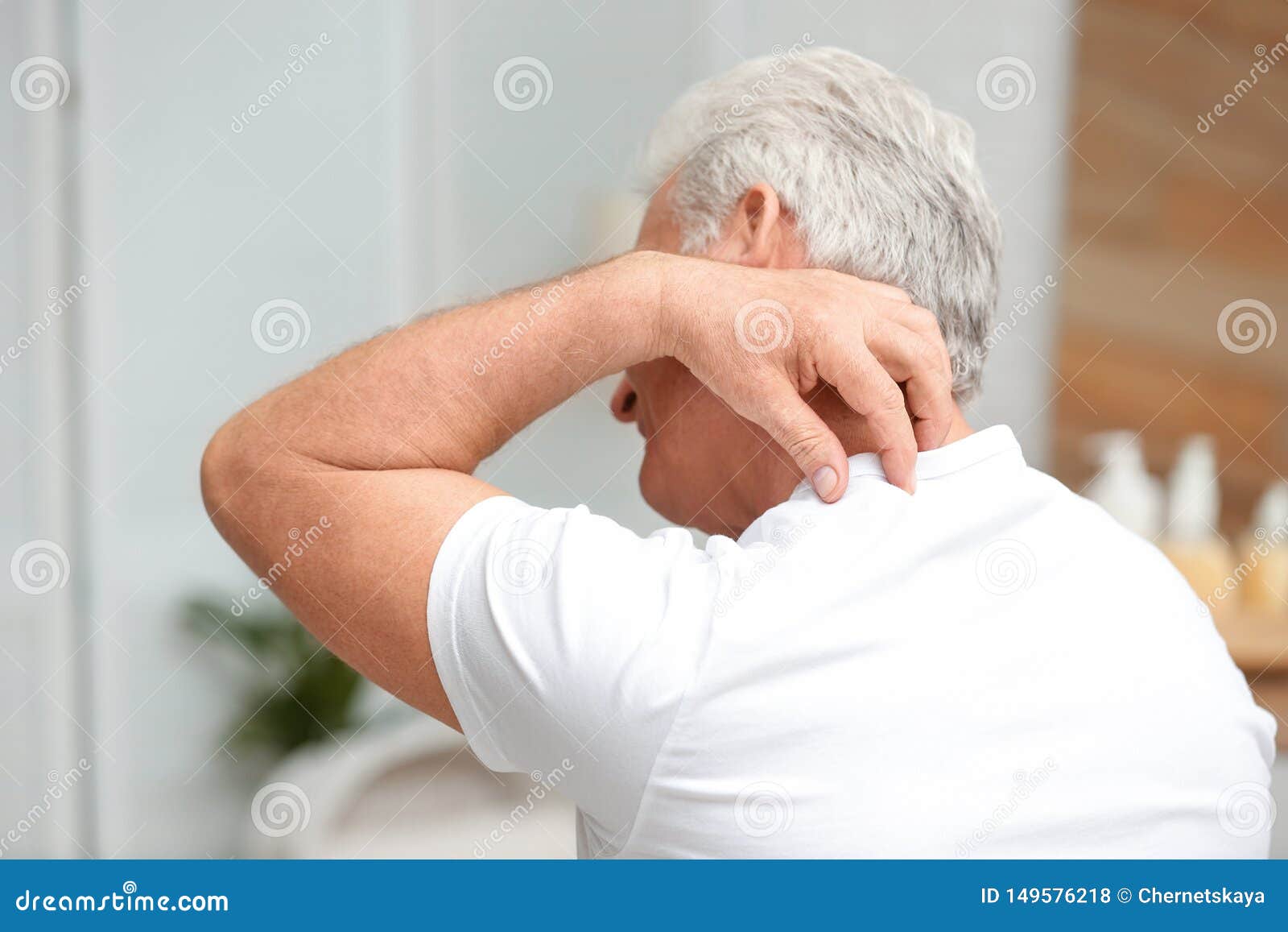 Senior Man Scratching Neck. Allergy Symptom Stock Photo - Image of ...
