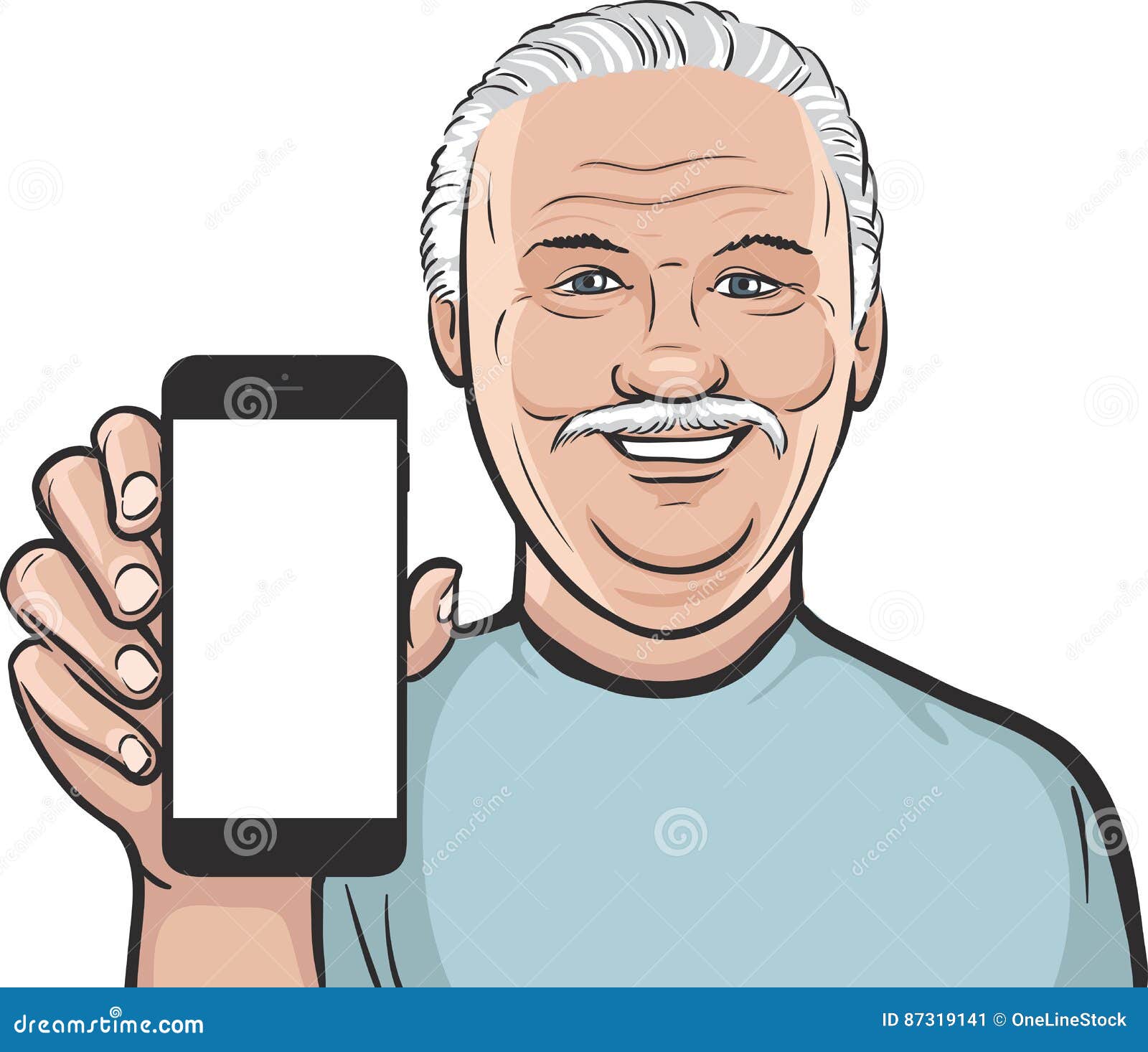 Senior Man Showing a Mobile App on a Smart Phone Stock Vector ...