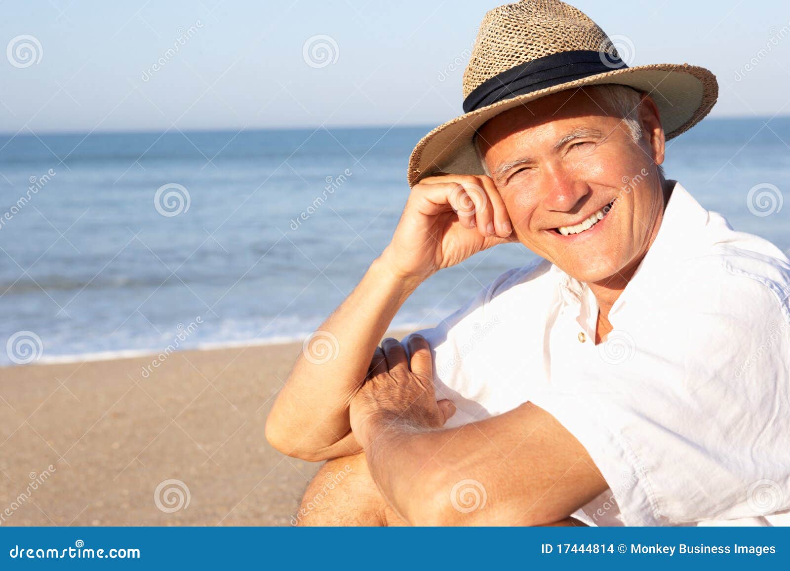 Senior Man Sitting on Beach Relaxing Stock Photo - Image of face ...