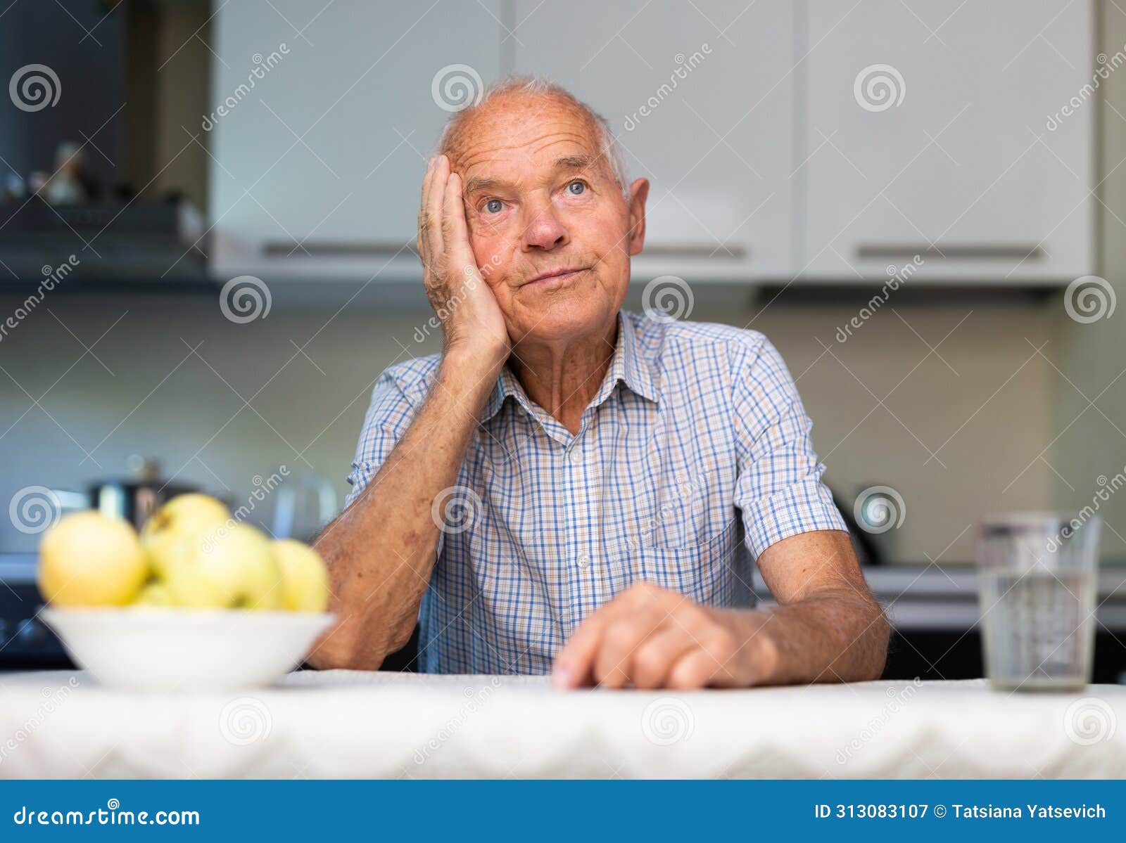 Senior Man Sitting at Table in Kitchen Stock Image - Image of french ...