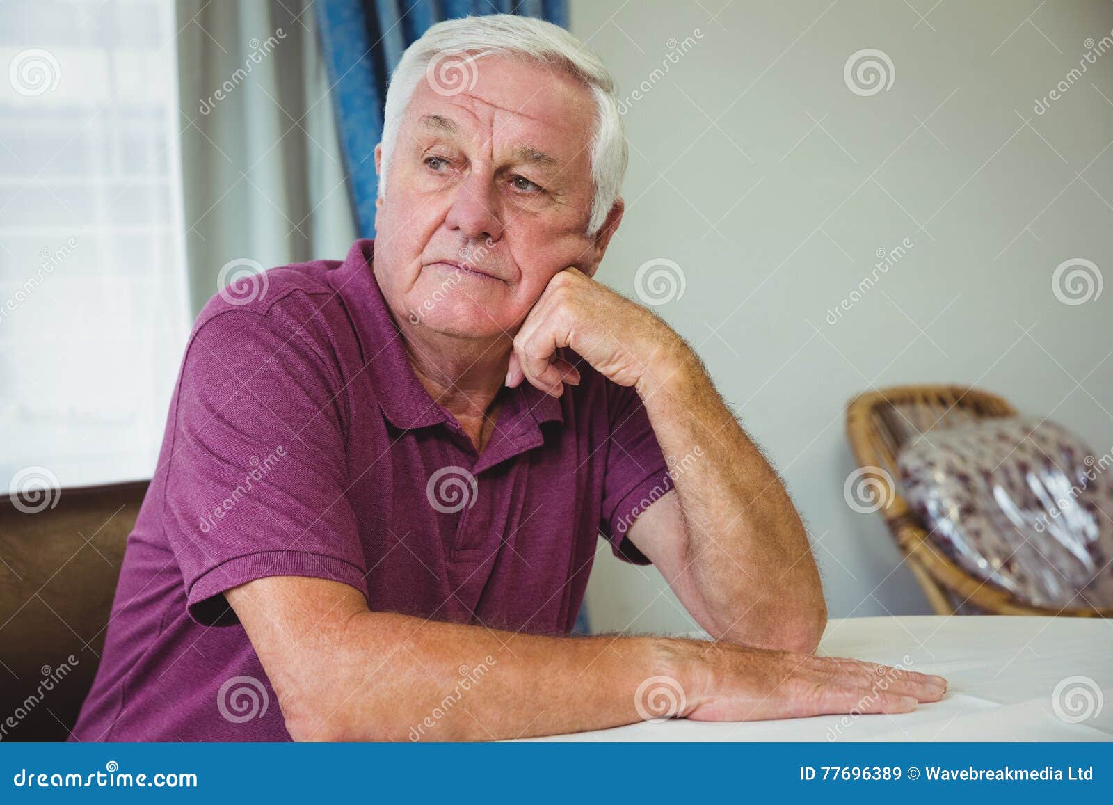 Senior Man Sitting at a Table Stock Image - Image of medicine, alone ...