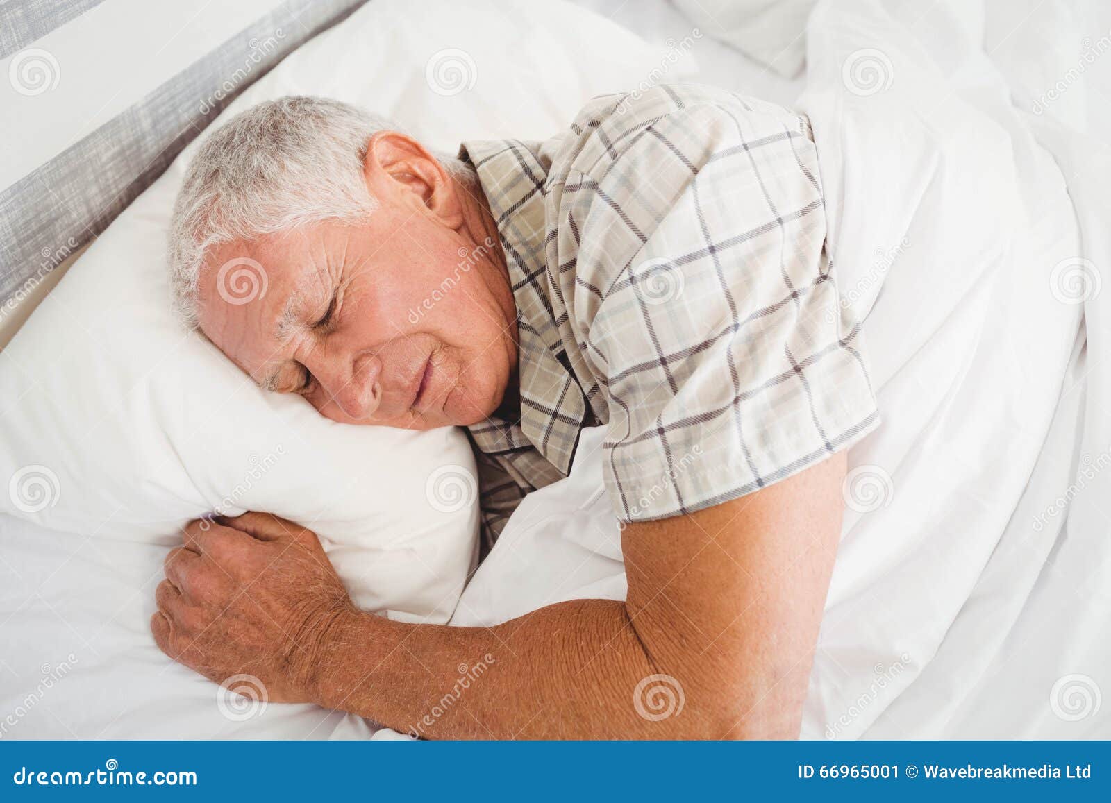 Senior man sleeping on bed stock image. Image of head - 66965001