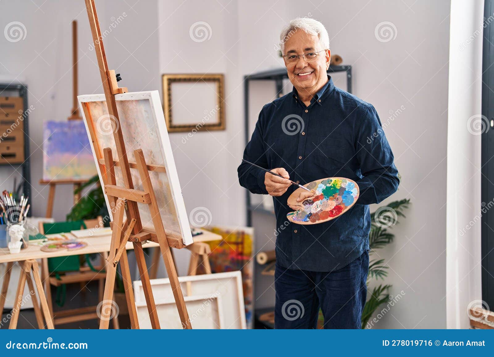 Senior Man Smiling Confident Drawing at Art Studio Stock Photo - Image ...