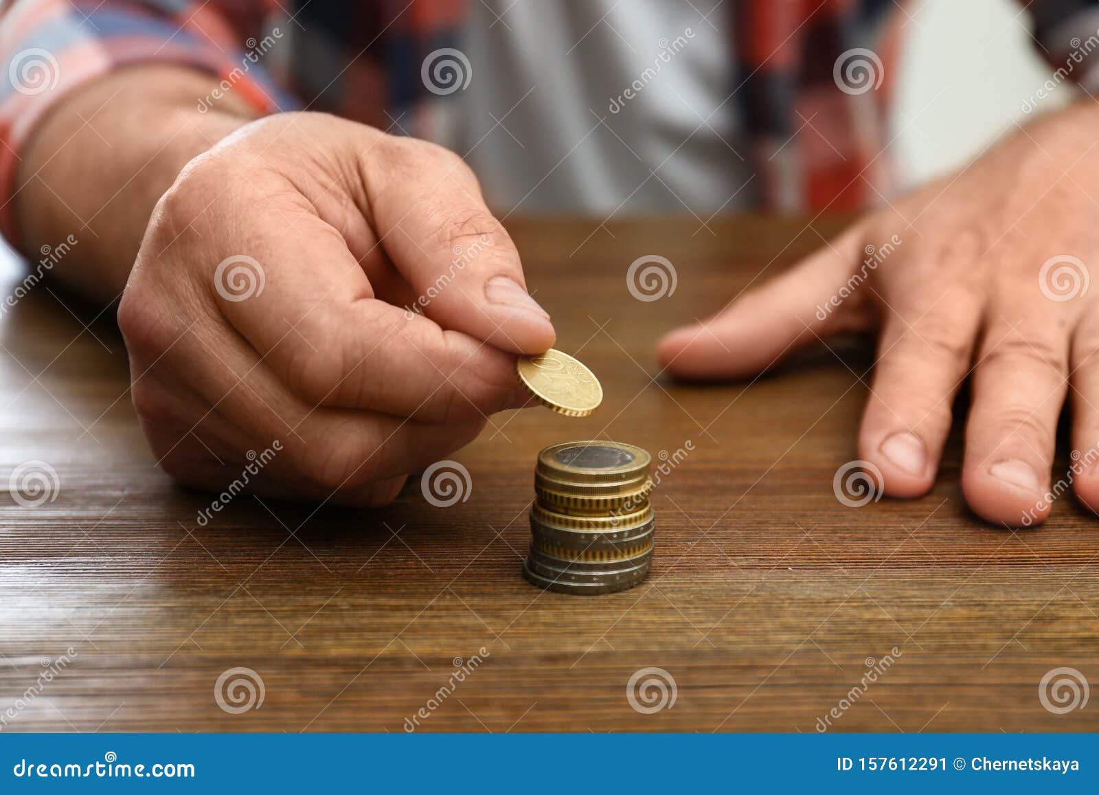 Senior Man Stacking Up Coins at Table Stock Image - Image of bank ...