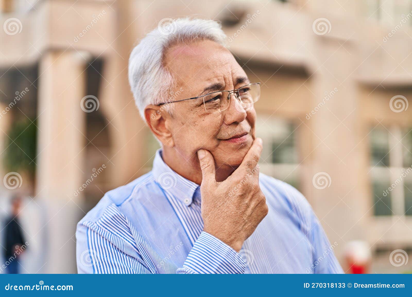 Senior Man Standing with Doubt Expression at Street Stock Image - Image ...