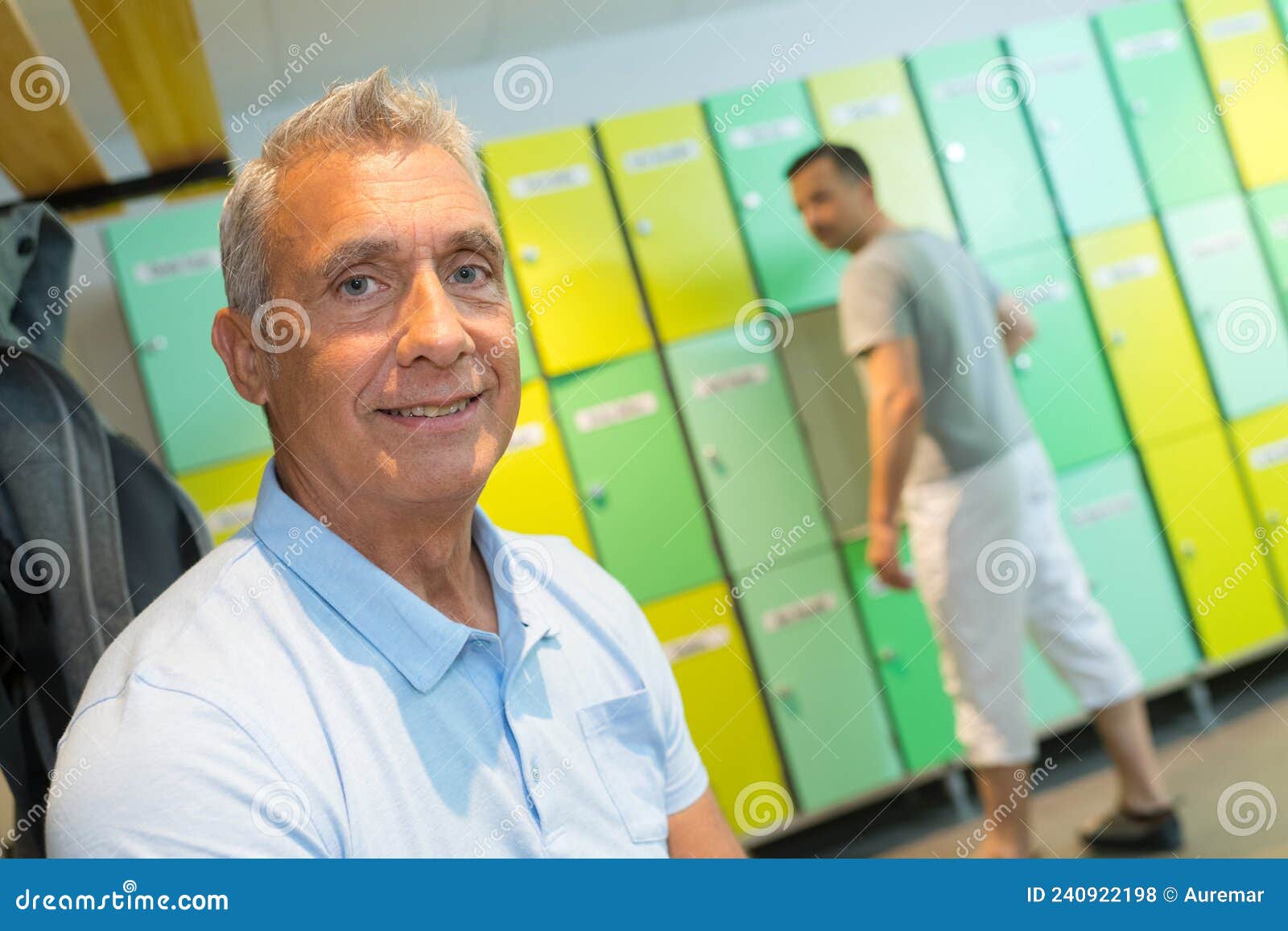 Senior Man Standing by Lockers in Gym Stock Photo - Image of activity ...