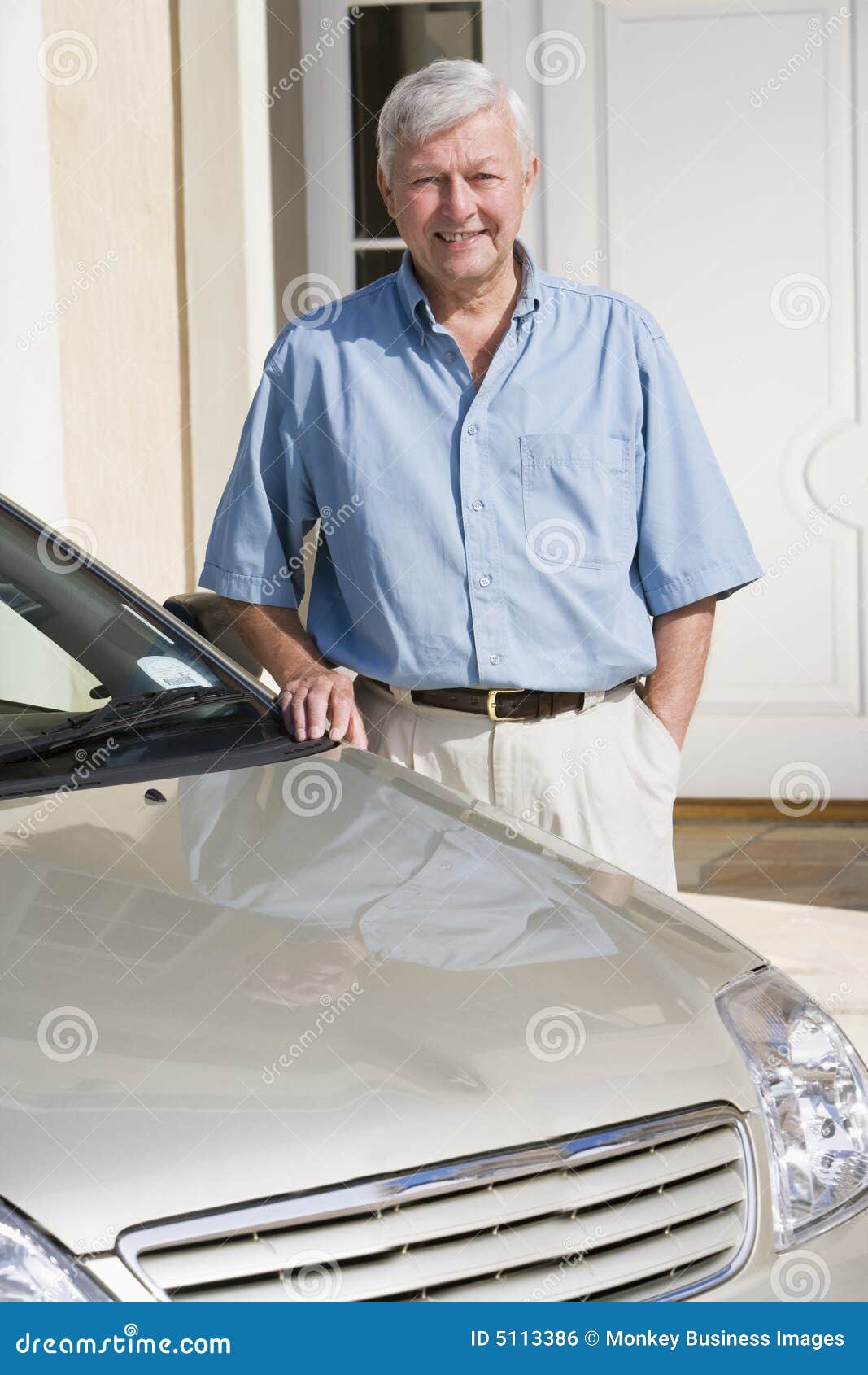 Senior Man Standing Next To New Car Stock Photo - Image of house, happy ...