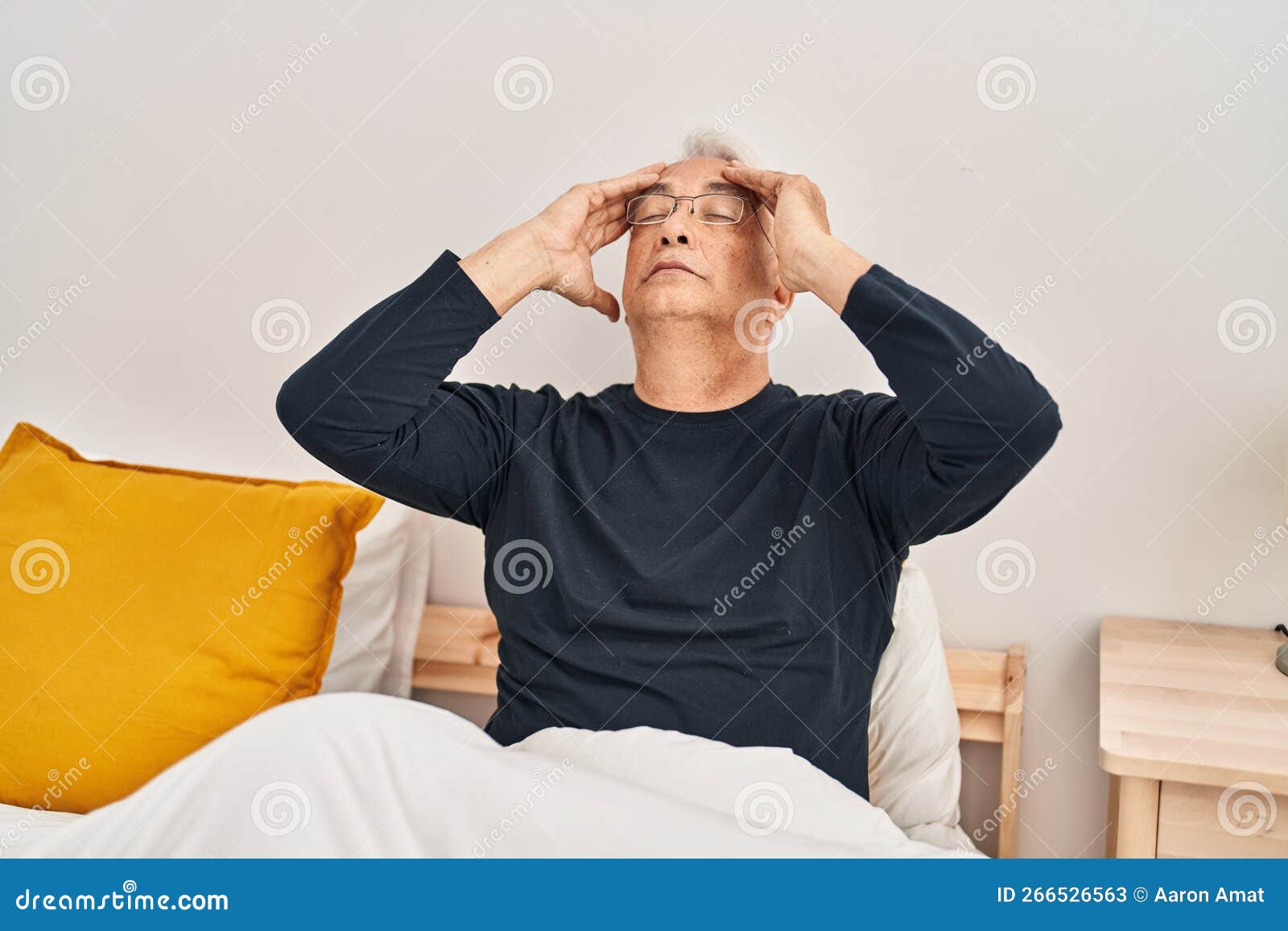 Senior Man Stressed Sitting on Bed at Bedroom Stock Image - Image of ...