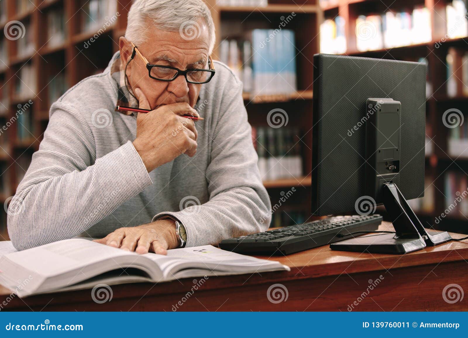 Senior Man Studying in Classroom Stock Image - Image of lifestyle ...