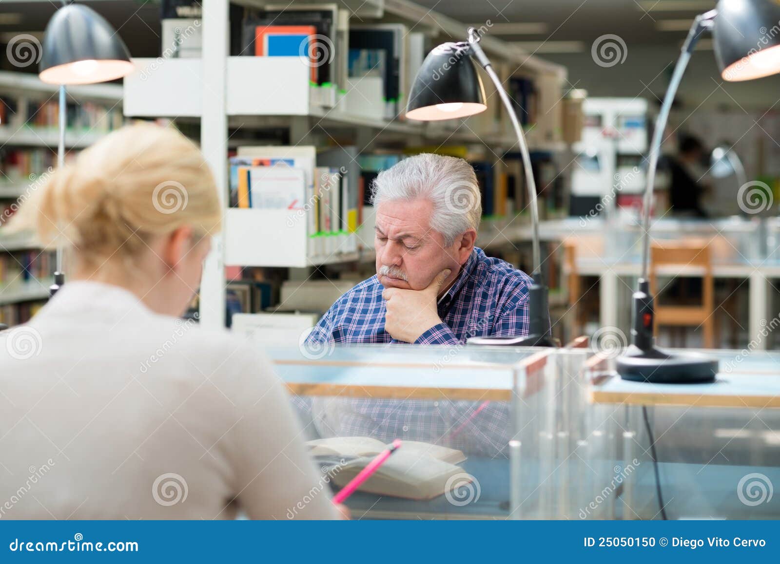 Senior Man Studying among Young People in Library Stock Photo - Image ...