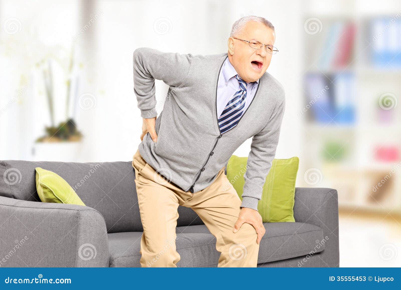Senior Man Suffering from Back Pain Stock Image - Image of furniture ...