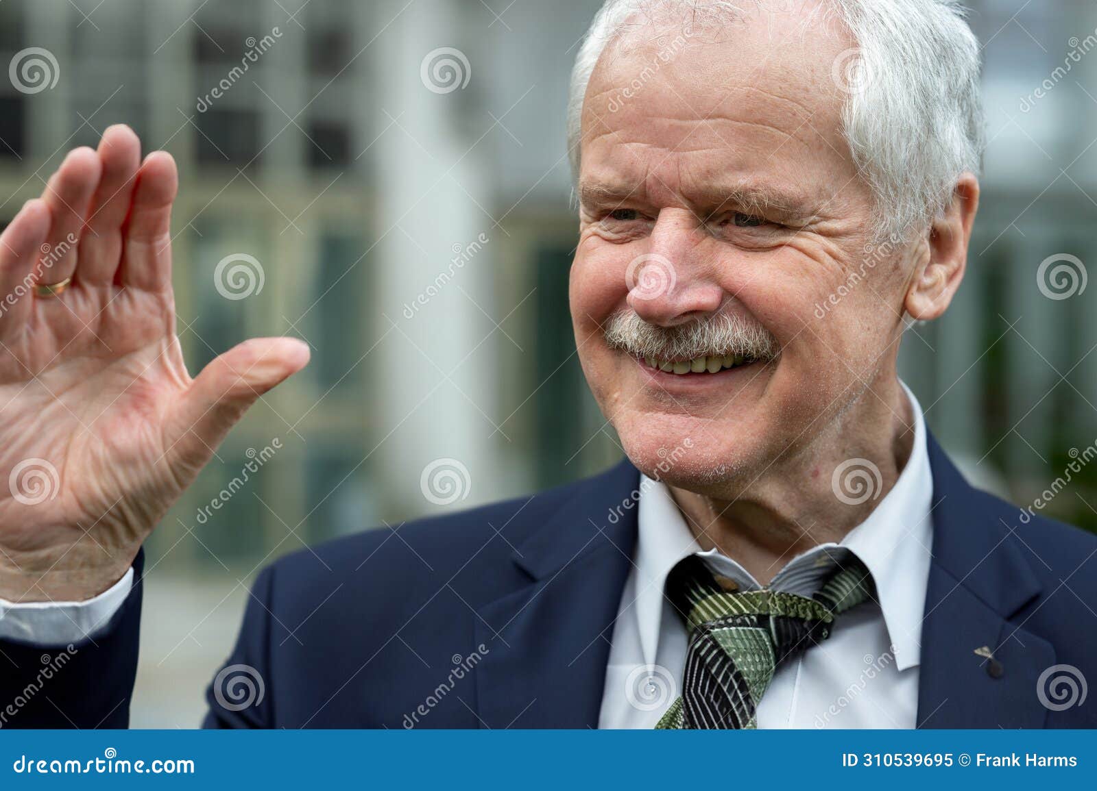 Senior Man in a Suit Waving Cheerfully His Hand. Stock Image - Image of ...