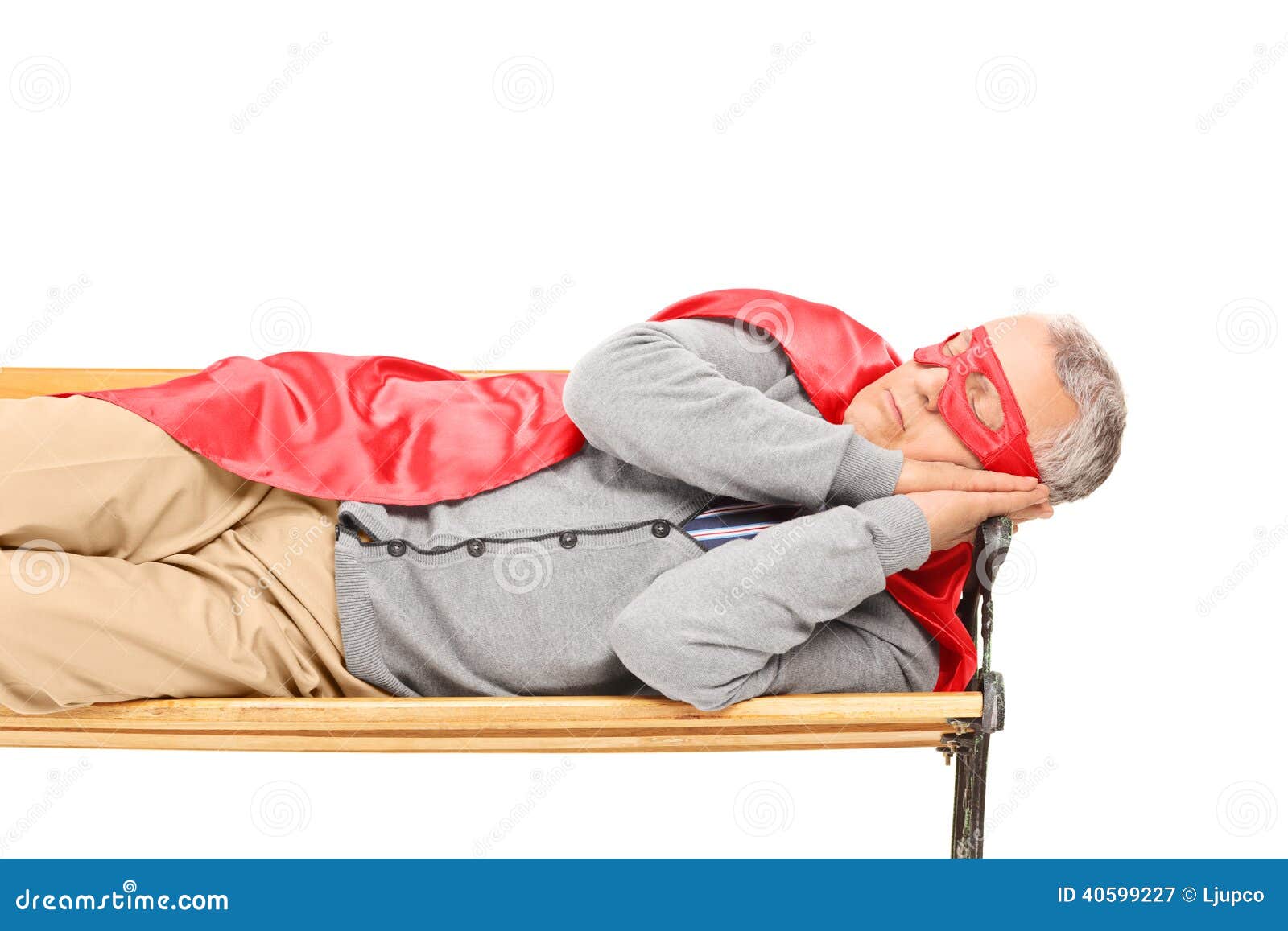 Senior Man in Superhero Costume Sleeping on Bench Stock Image - Image ...