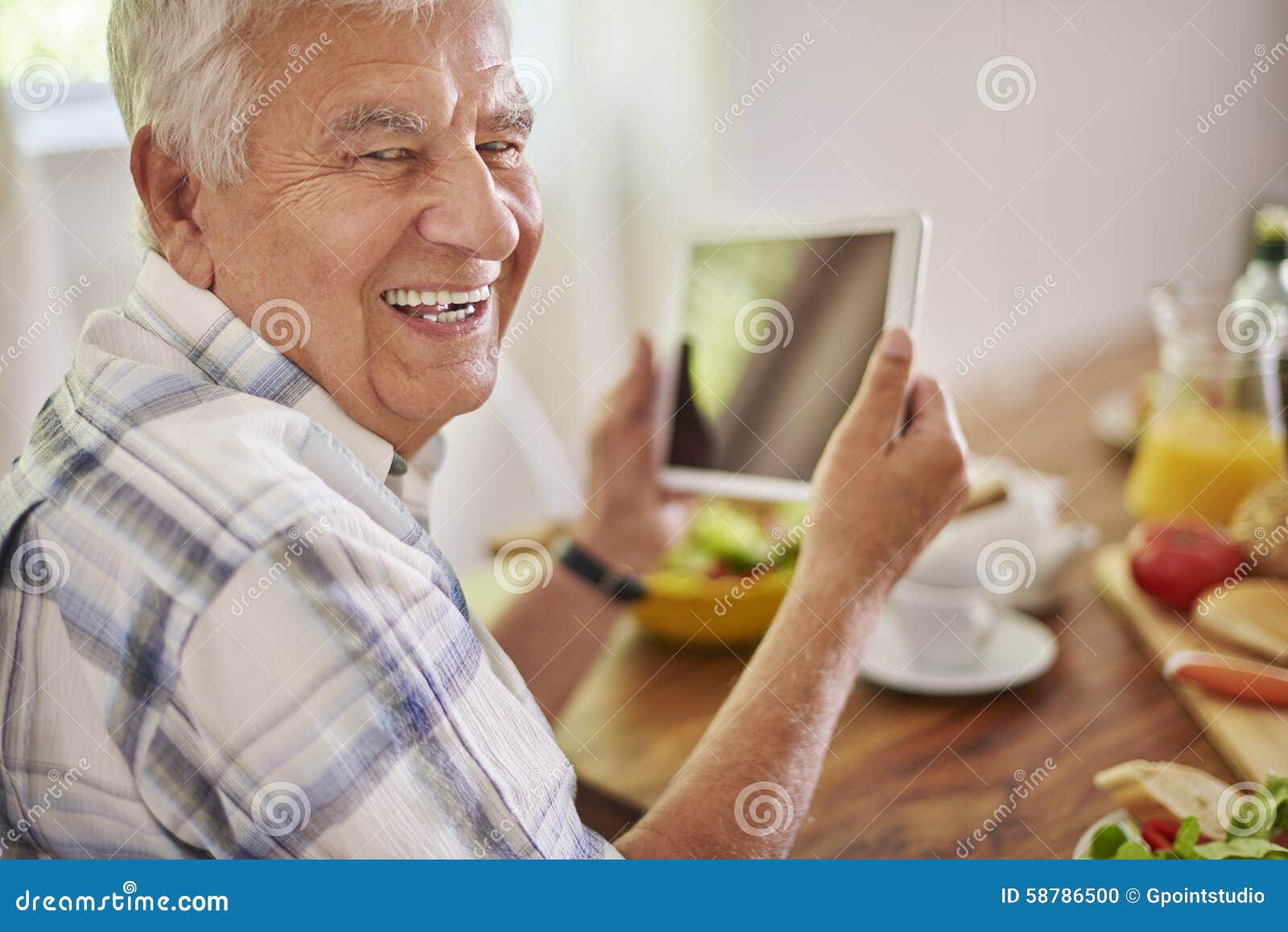 Senior man with tablet stock photo. Image of grandfather - 58786500
