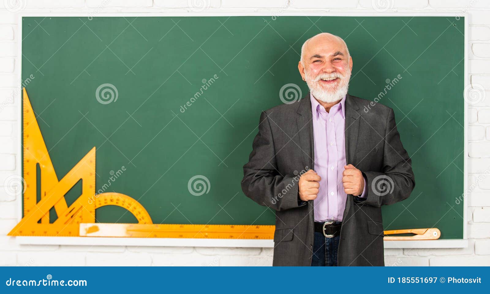 Senior Man Teacher Use Math Tools. Bearded Lecturer Man Explain ...