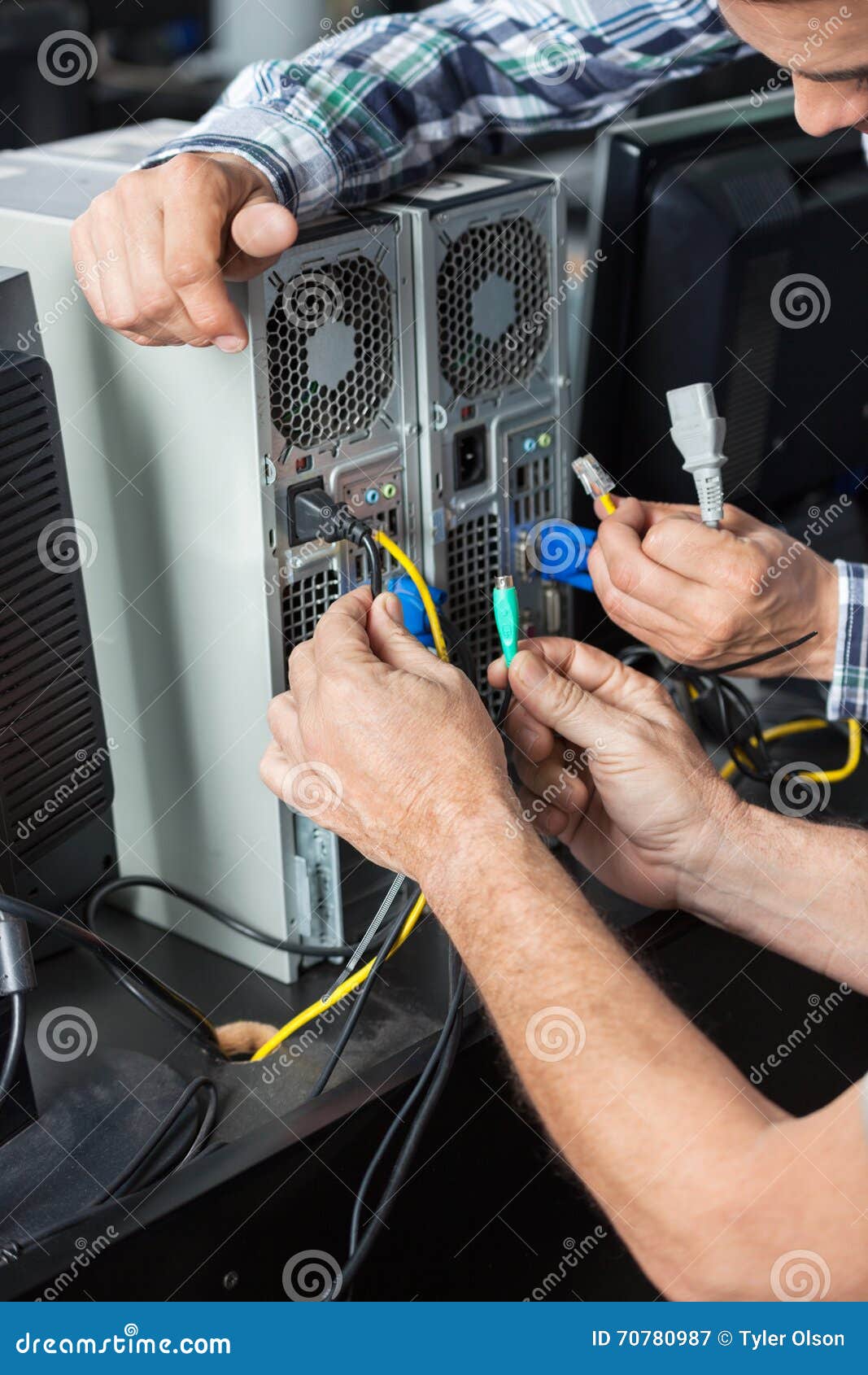 Senior Man and Technician Installing Computer in Classroom Stock Image ...