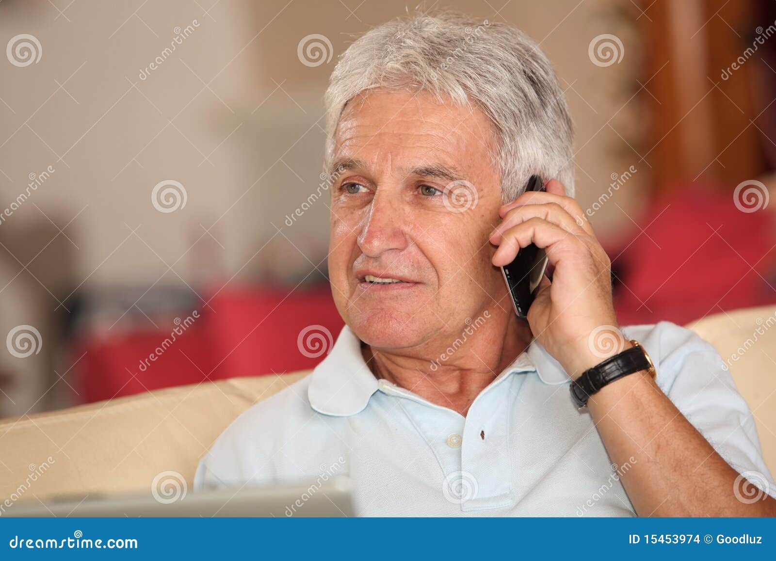 Senior man with telephone stock photo. Image of blue - 15453974