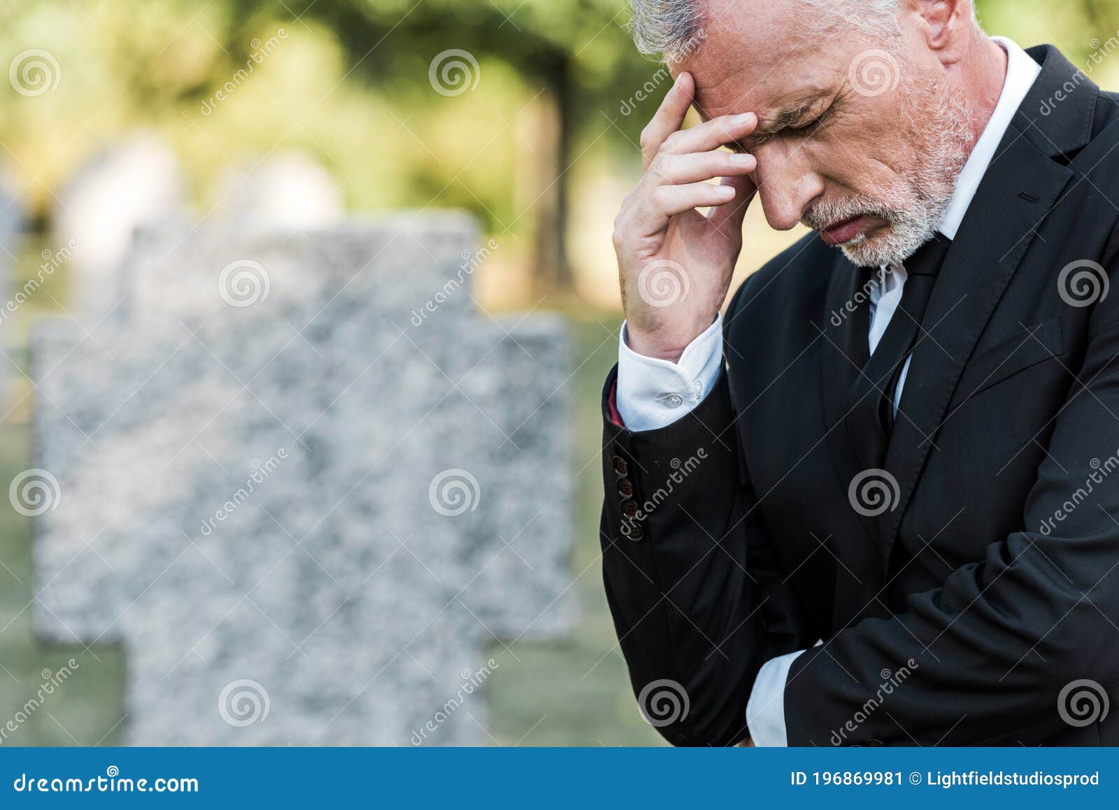 Senior Man Touching Face on Funeral Stock Image - Image of grief ...
