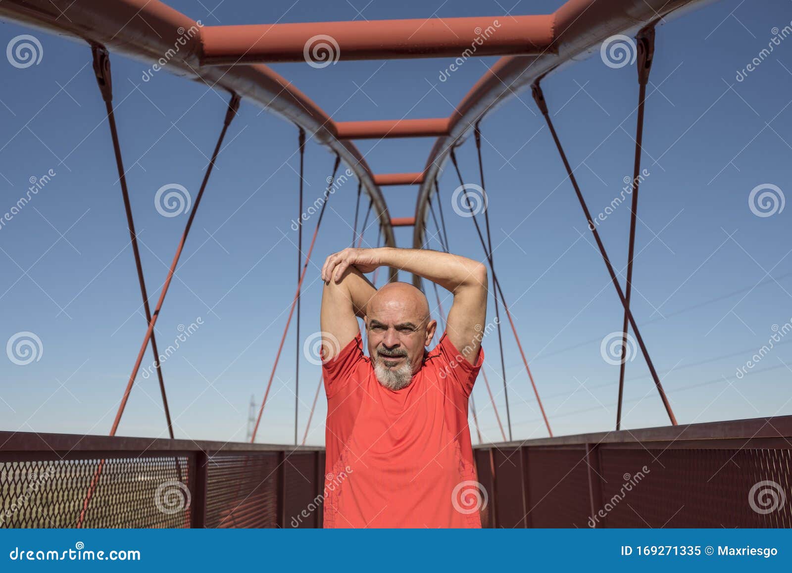 Senior Man Training and Stretching on Bridge Stock Image - Image of ...