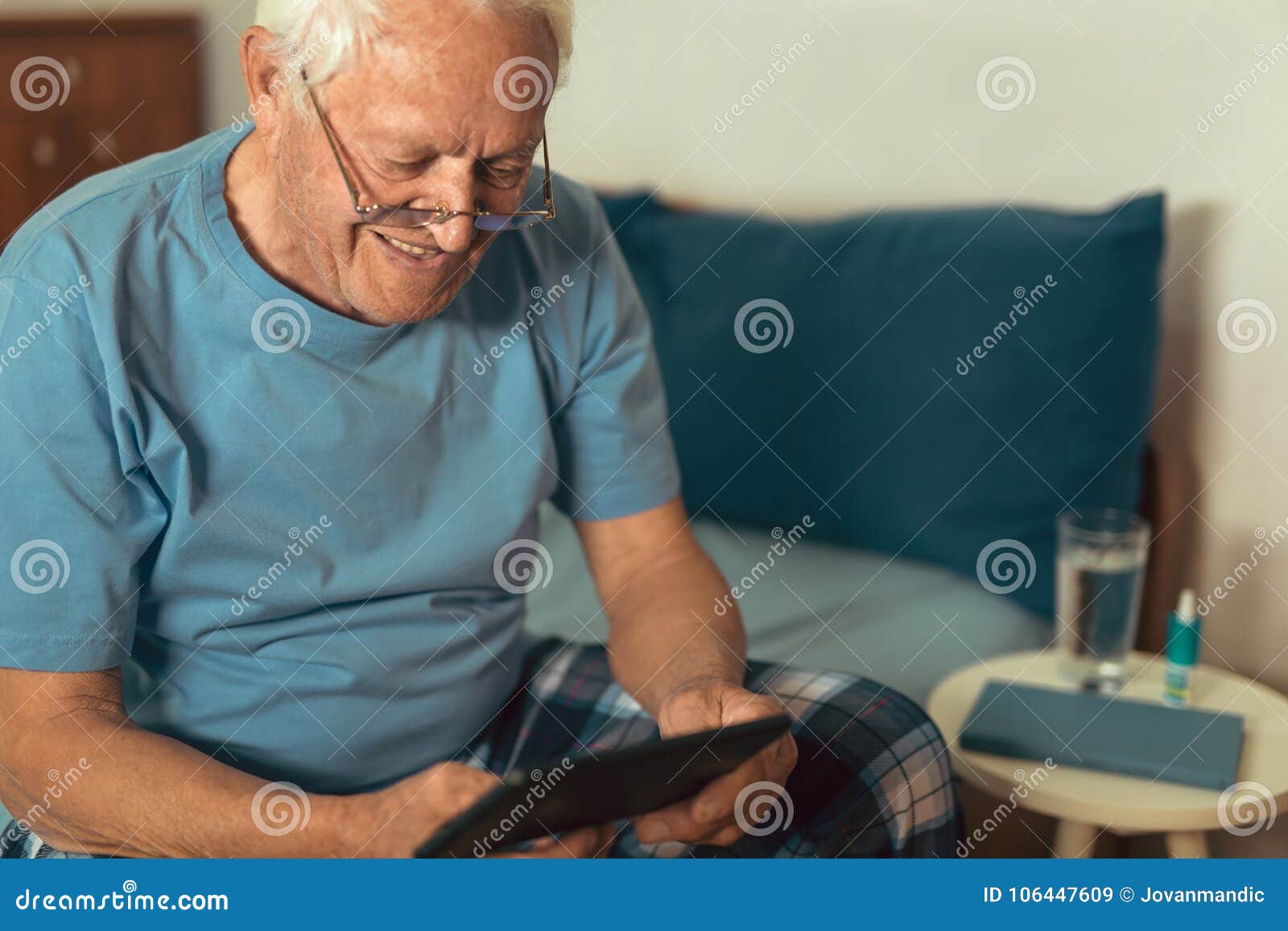 Senior Man Using Digital Tablet. Stock Image - Image of glasses ...