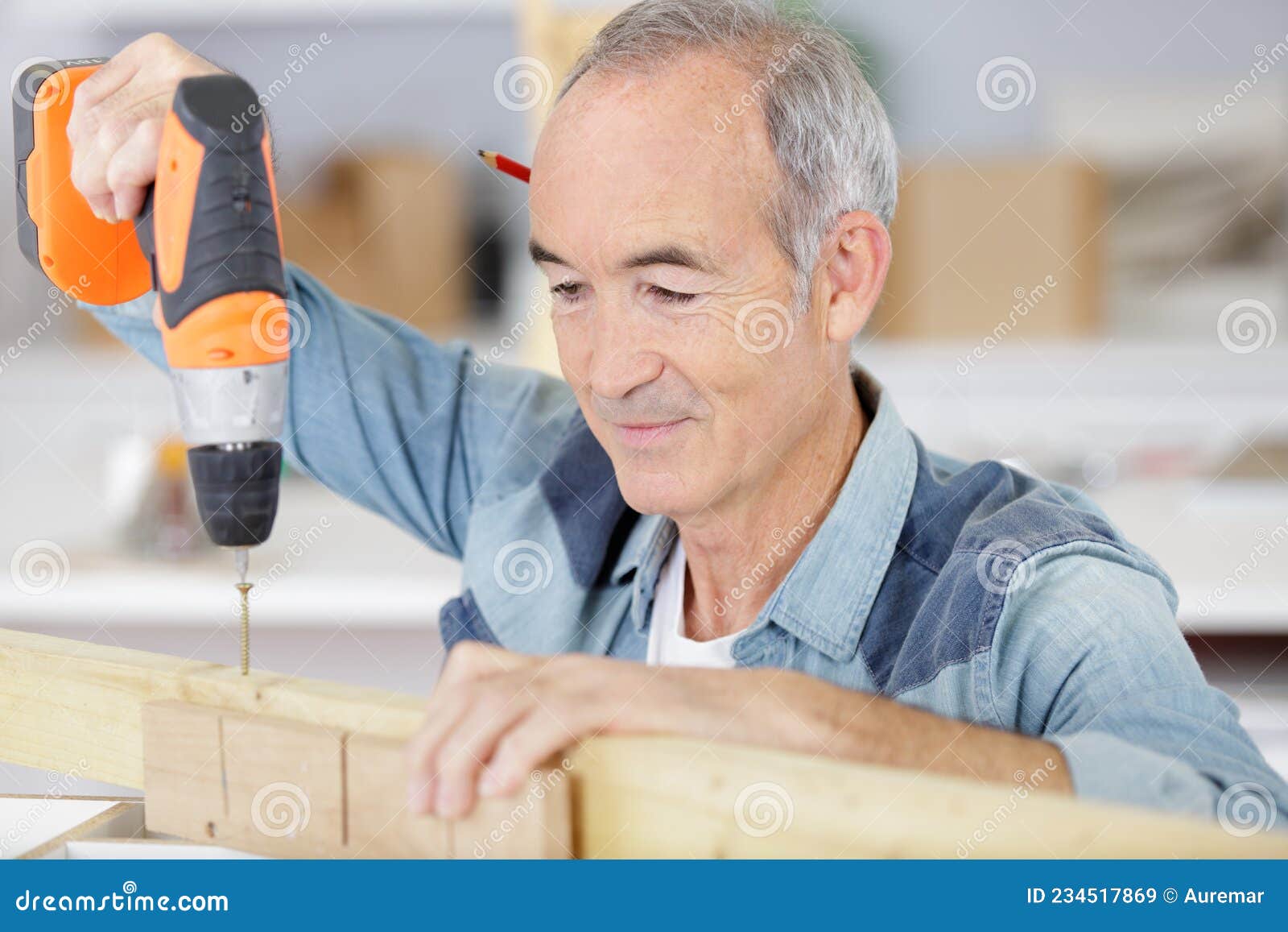 Senior Man Using Electric Screwdriver Stock Image - Image of hobby ...