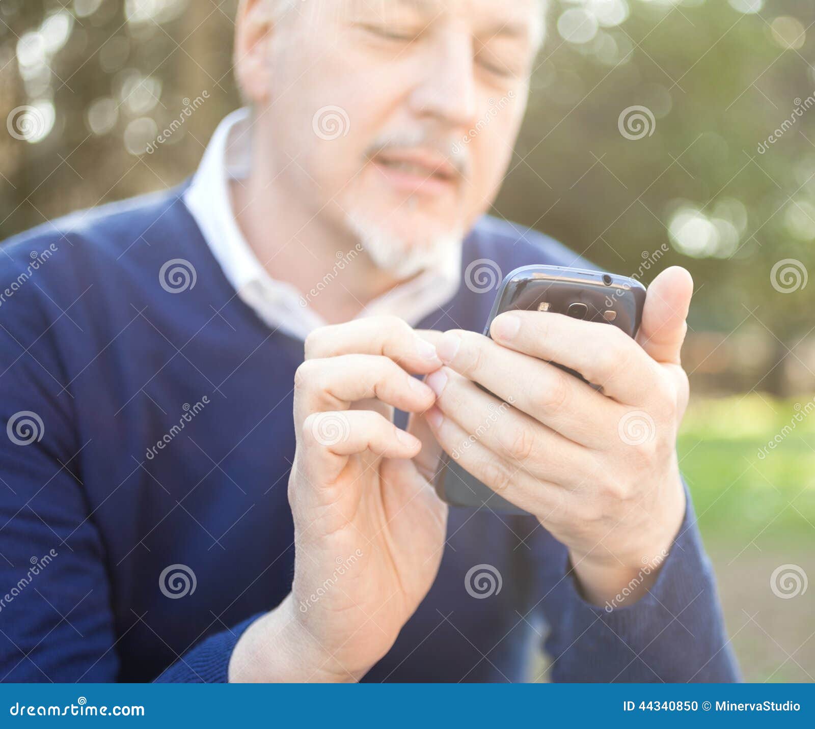 Senior Man Using His Cell Phone Stock Photo - Image of messaging, text ...