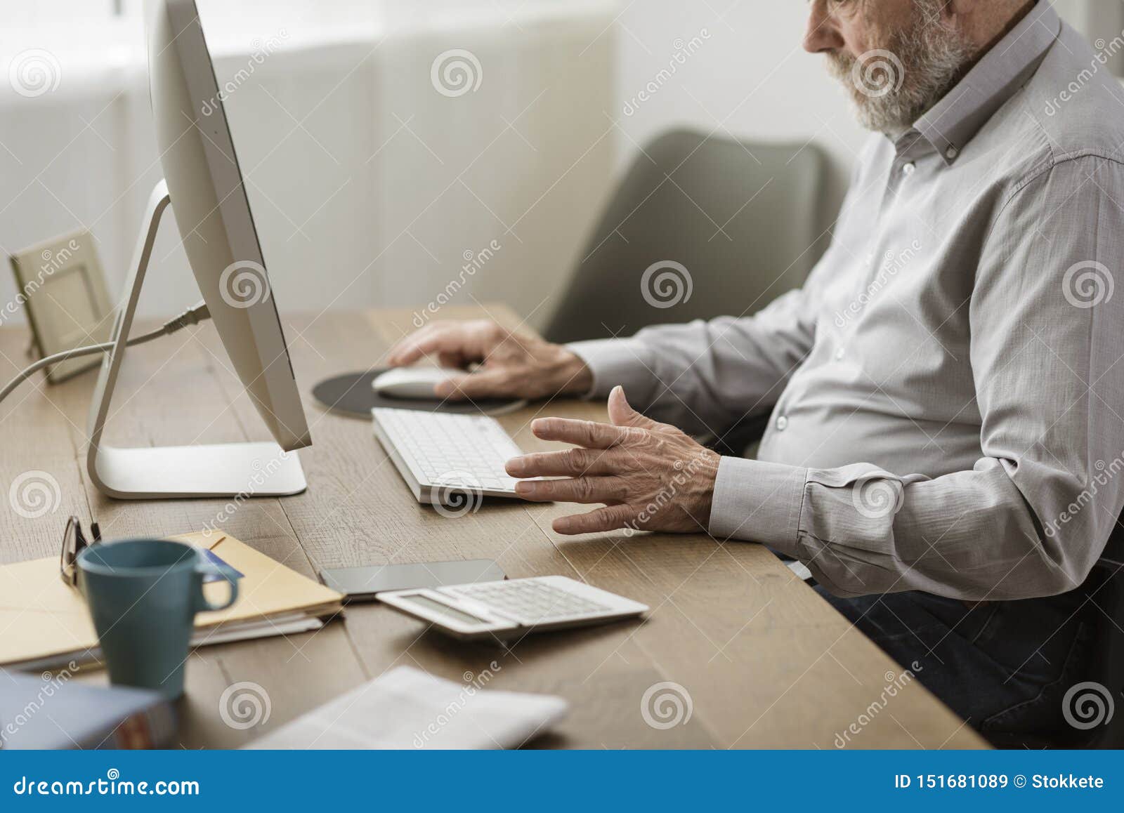 Senior Man Using His Computer at Home Stock Image - Image of ...