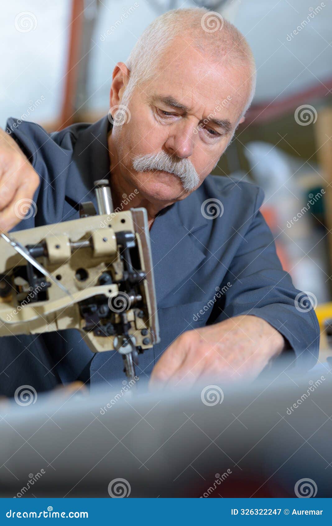 Senior Man Using Industrial Sewing Machine Stock Image - Image of ...