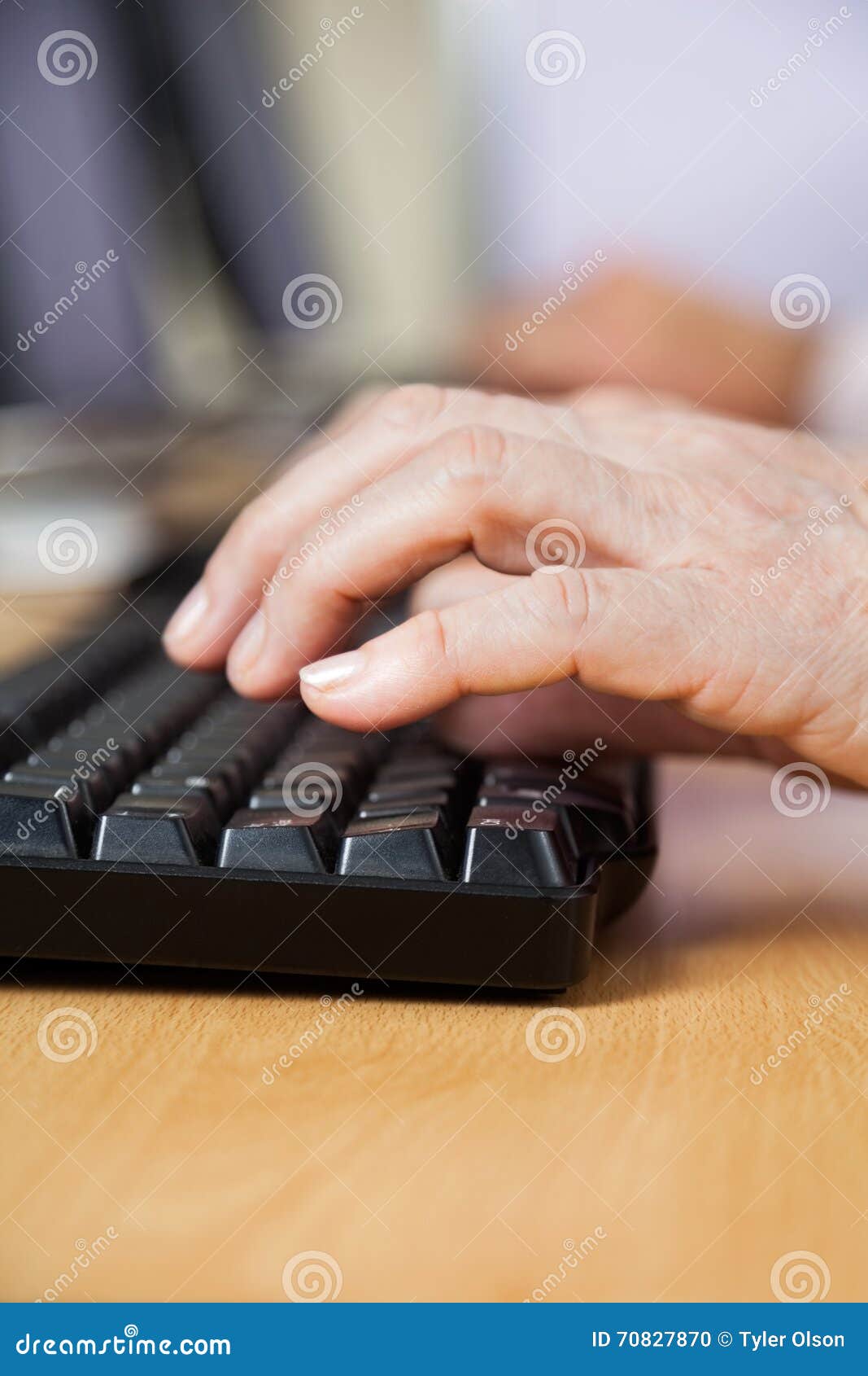 Senior Man Using Keyboard in Computer Class Stock Photo - Image of ...
