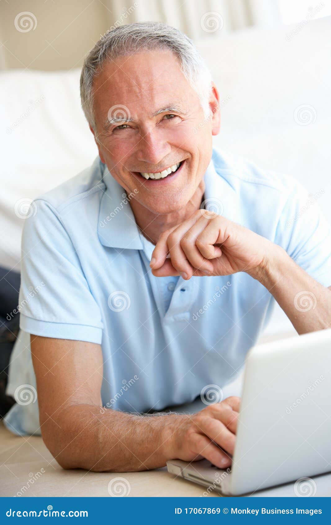 Senior Man Using Laptop Computer Stock Image - Image of seventies ...