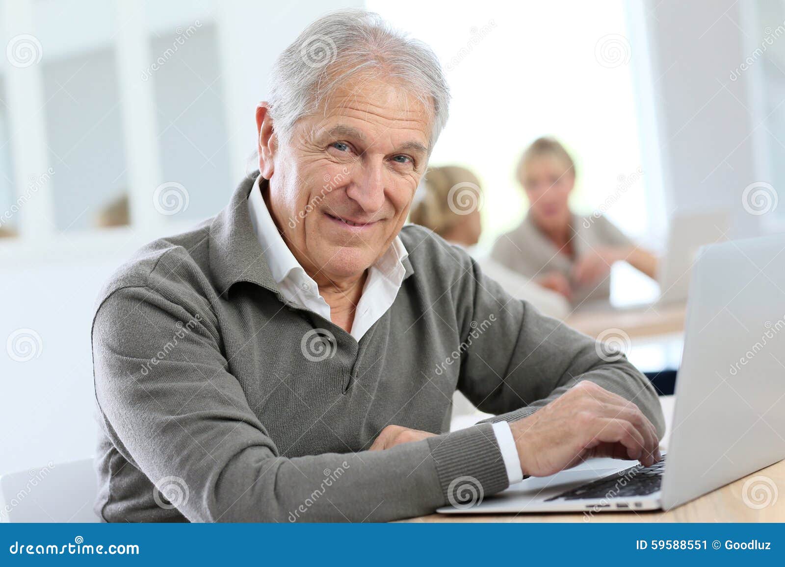 Senior Man Using Laptop in Informatics Course Stock Image - Image of ...