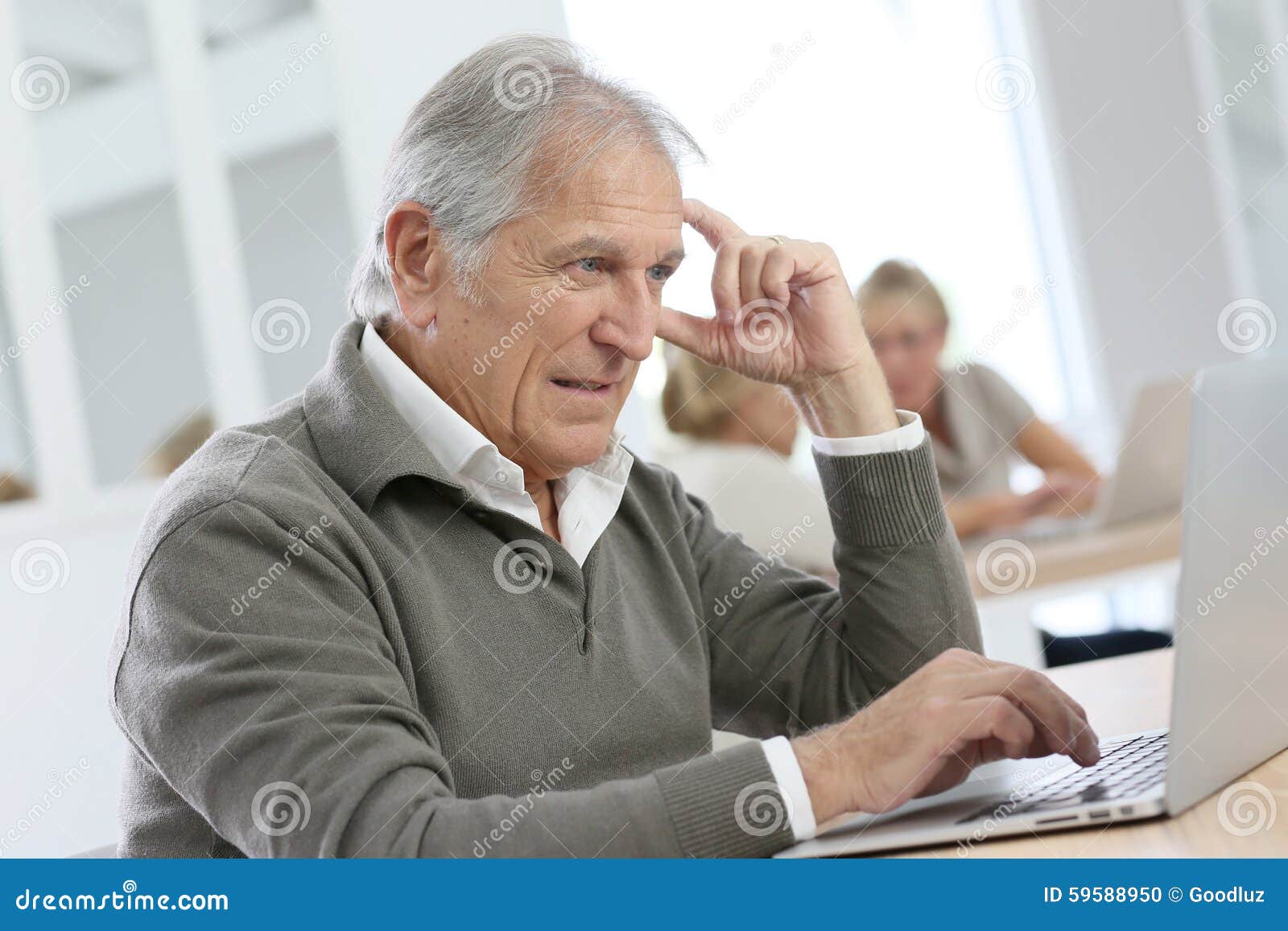 Senior man using laptop stock photo. Image of technology - 59588950