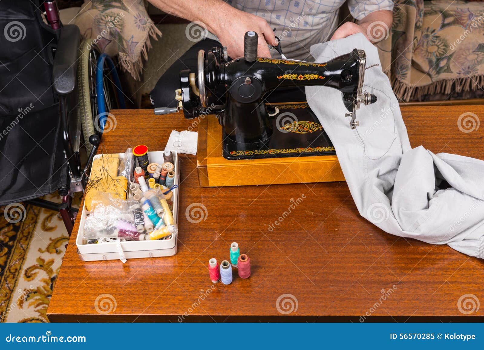 Senior Man Using Old Fashioned Sewing Machine Stock Image - Image of ...