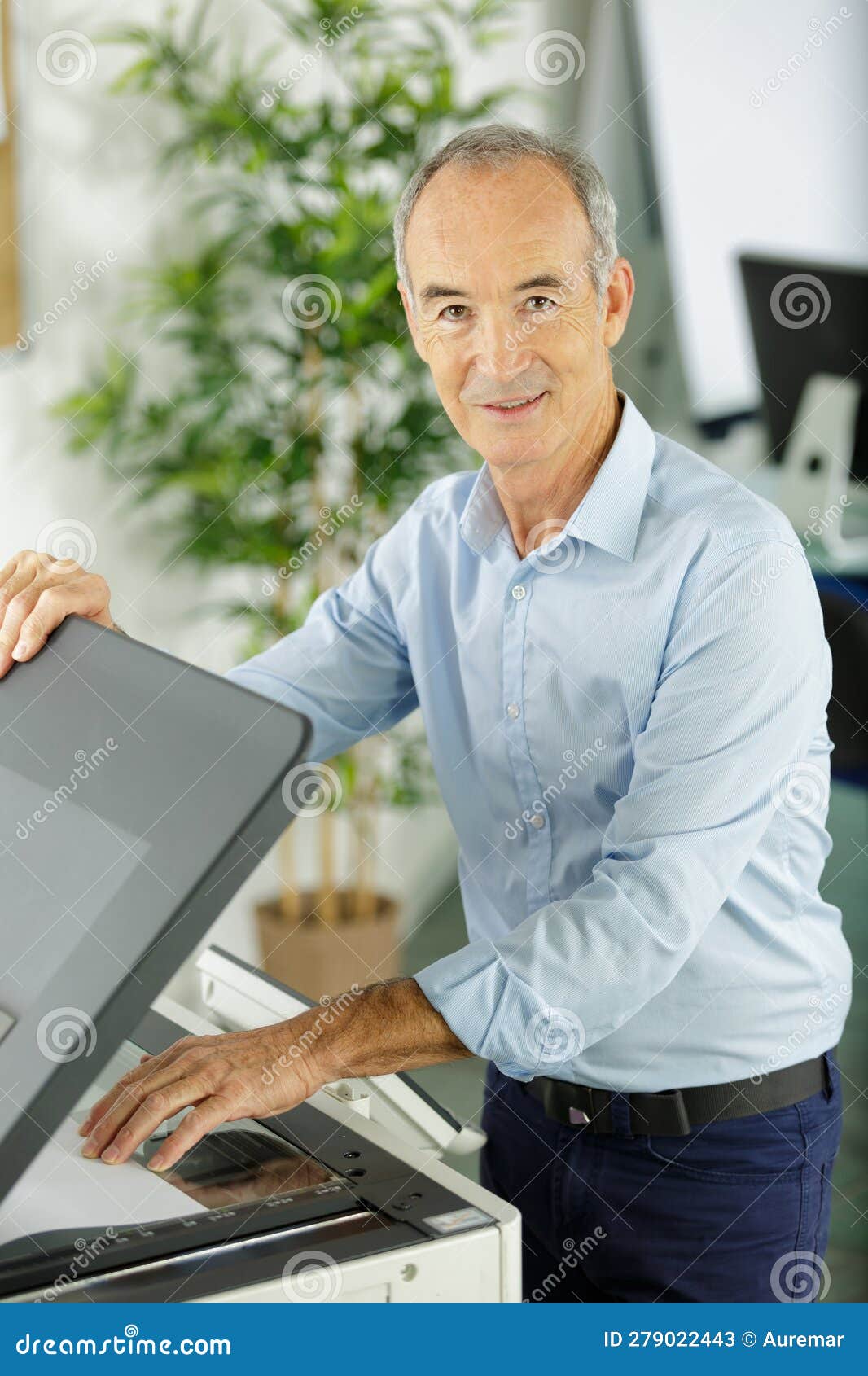 Senior Man Using Printer at Office Stock Image - Image of ...
