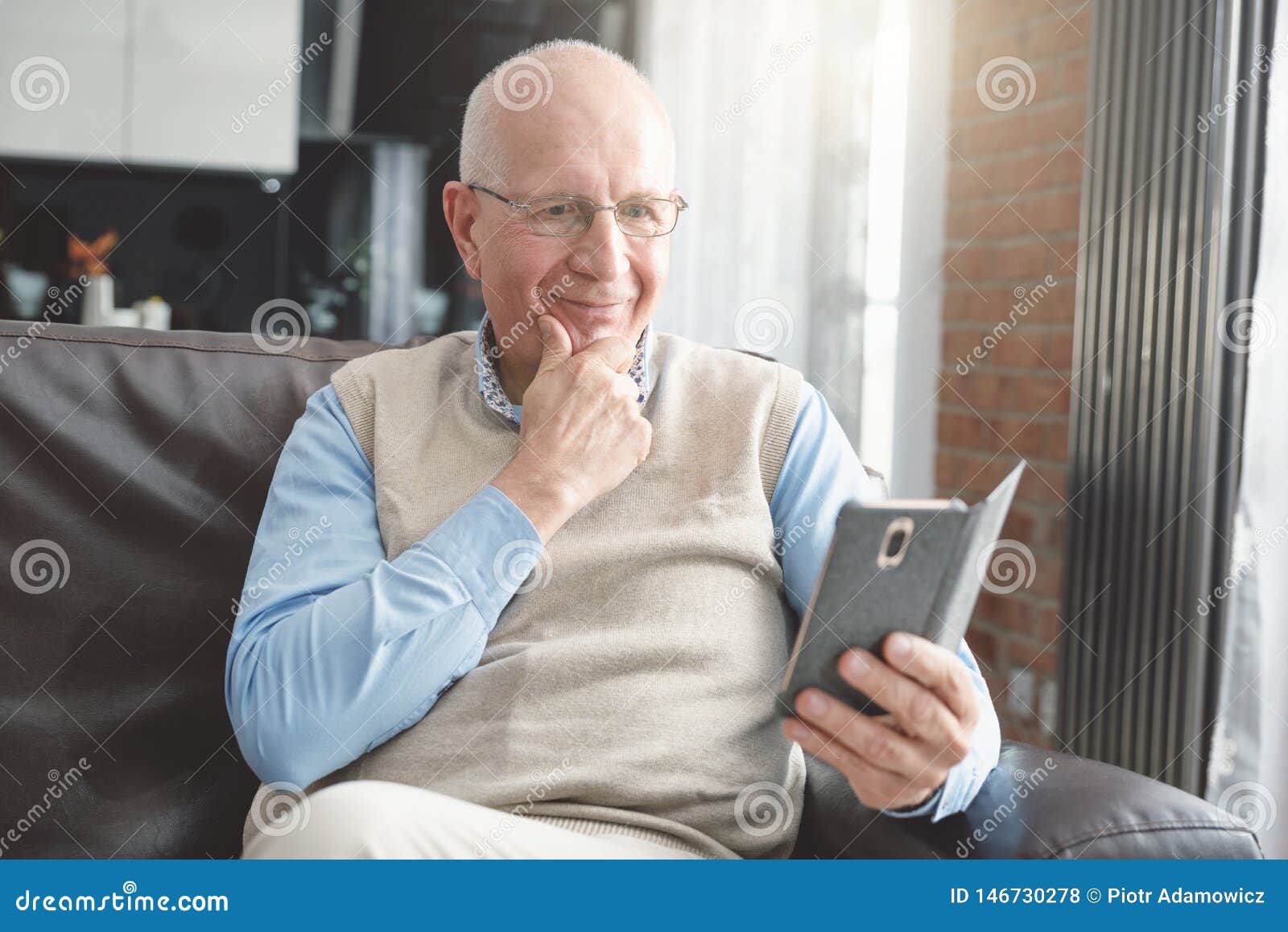 Smiling Senior Man Using a Smartphone Stock Photo - Image of internet ...