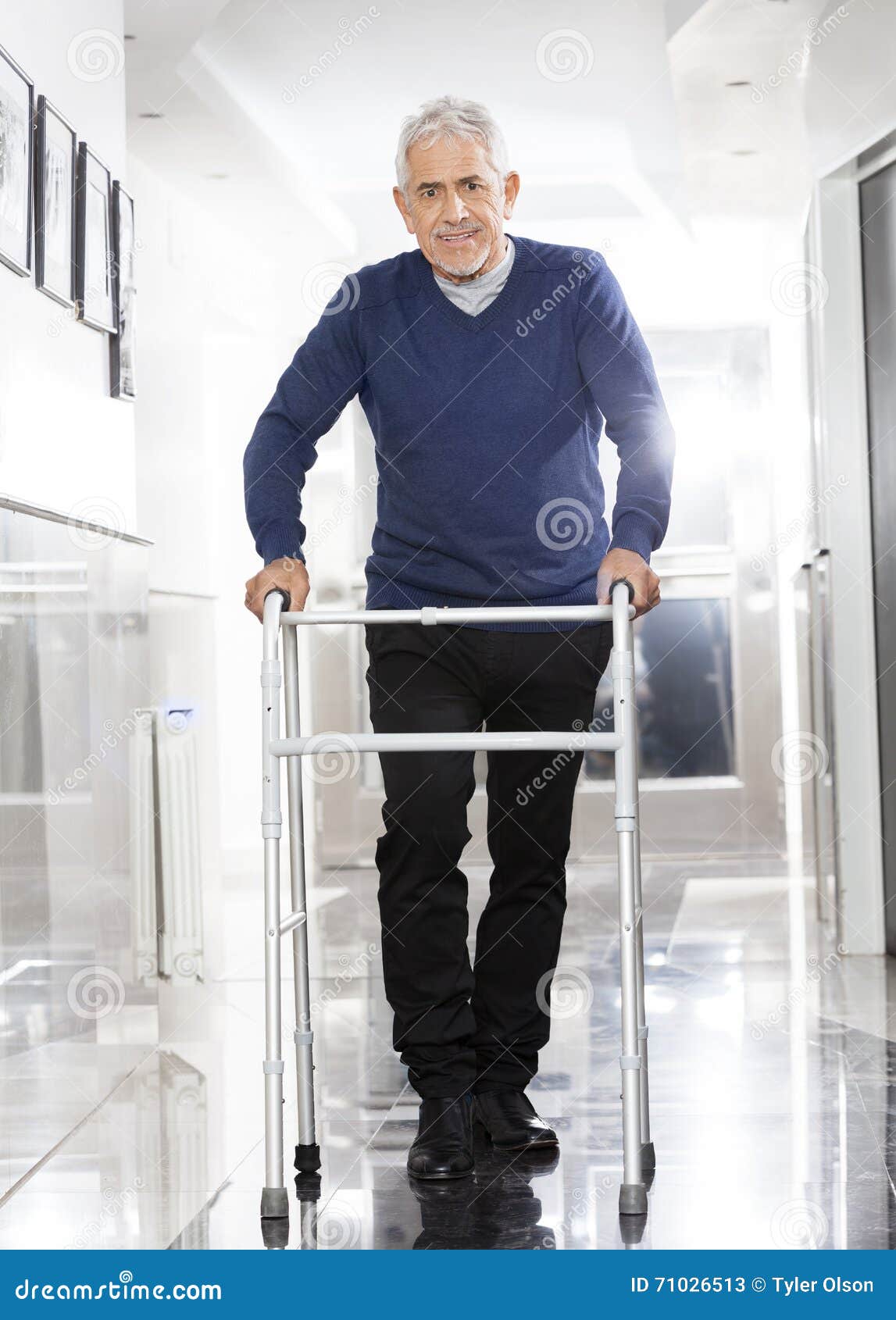 Senior Man Using Walker at Rehab Center Stock Image - Image of people ...