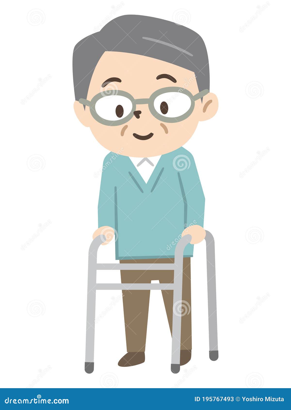 Senior man using a walker stock illustration. Illustration of japanese ...