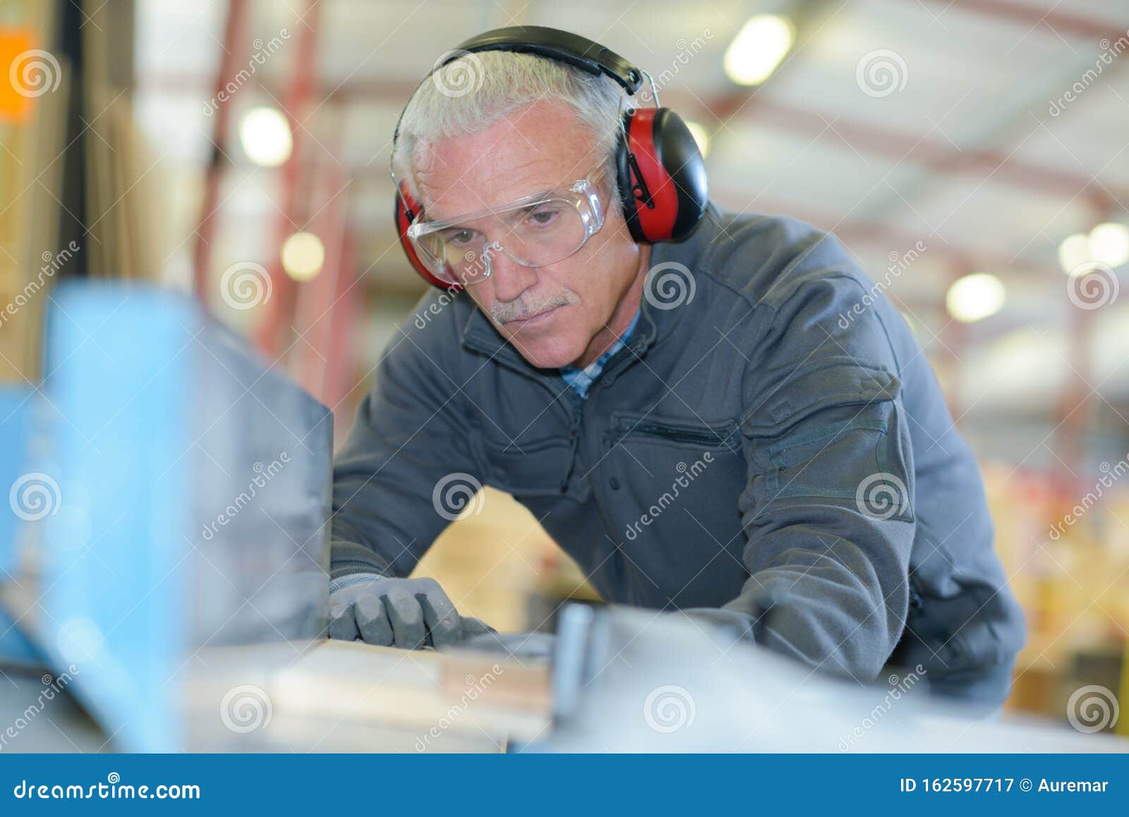 Senior Man Using Woodworking Machine Stock Image - Image of factory ...