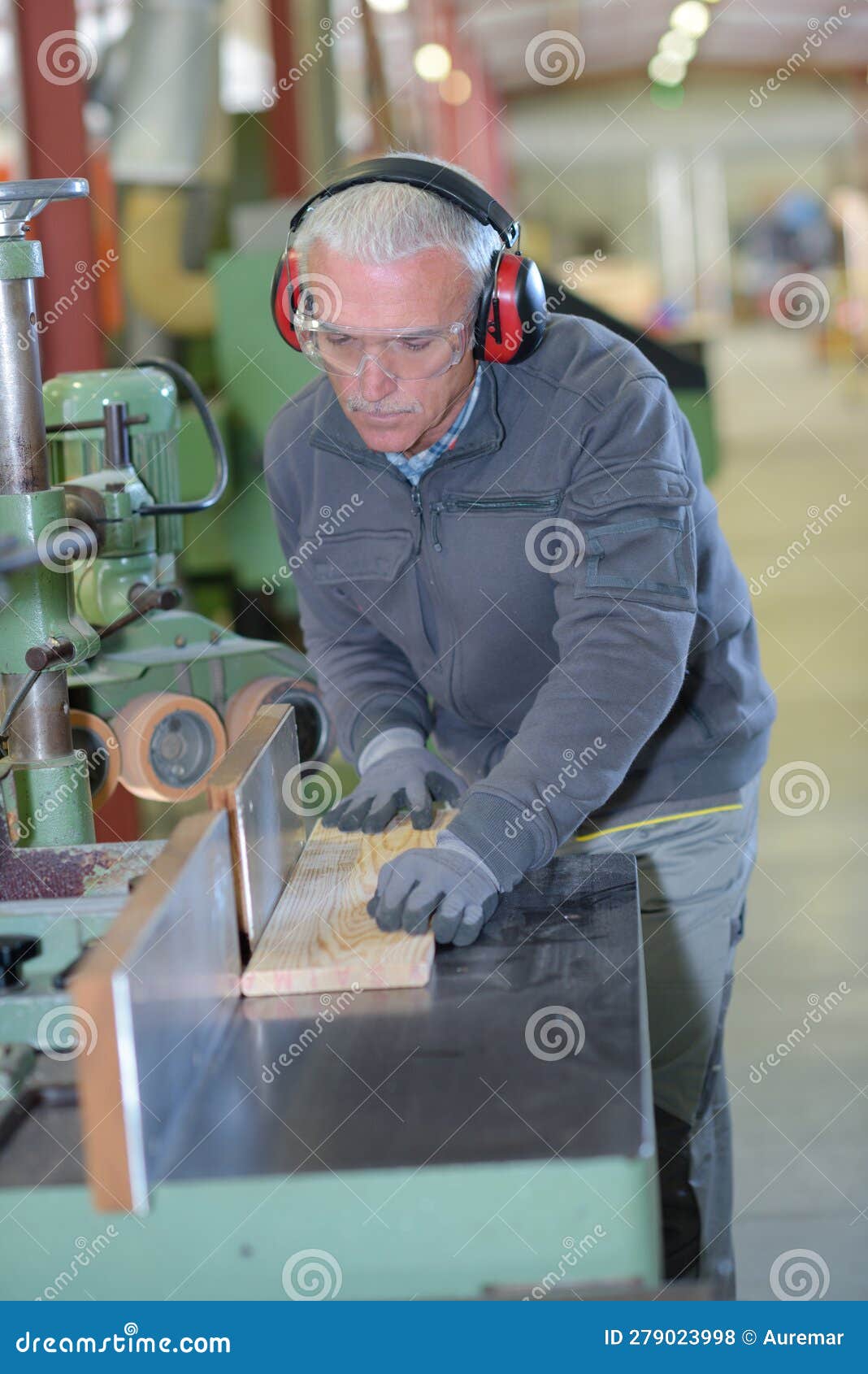 Senior Man Using Woodworking Machine Stock Photo - Image of protection ...