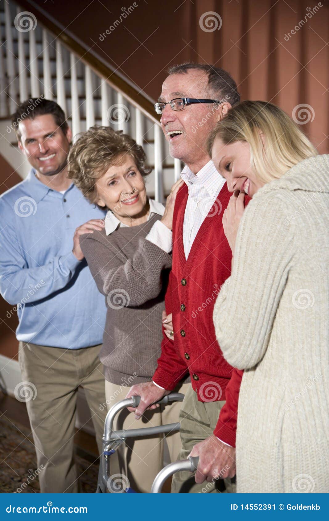 Senior Man with Walker at Home with Family Stock Image - Image of ...