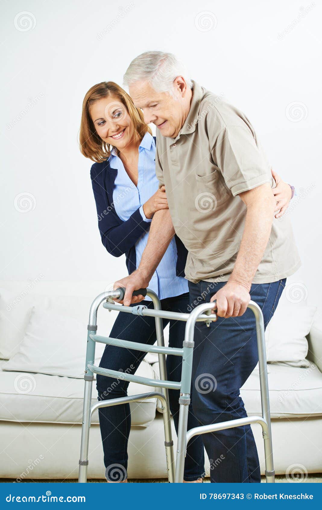Senior Man with Walker and Physiotherapist Stock Image - Image of ...